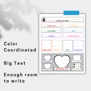 DND Visually Impaired Character Sheet - PDF Printable File - Etsy