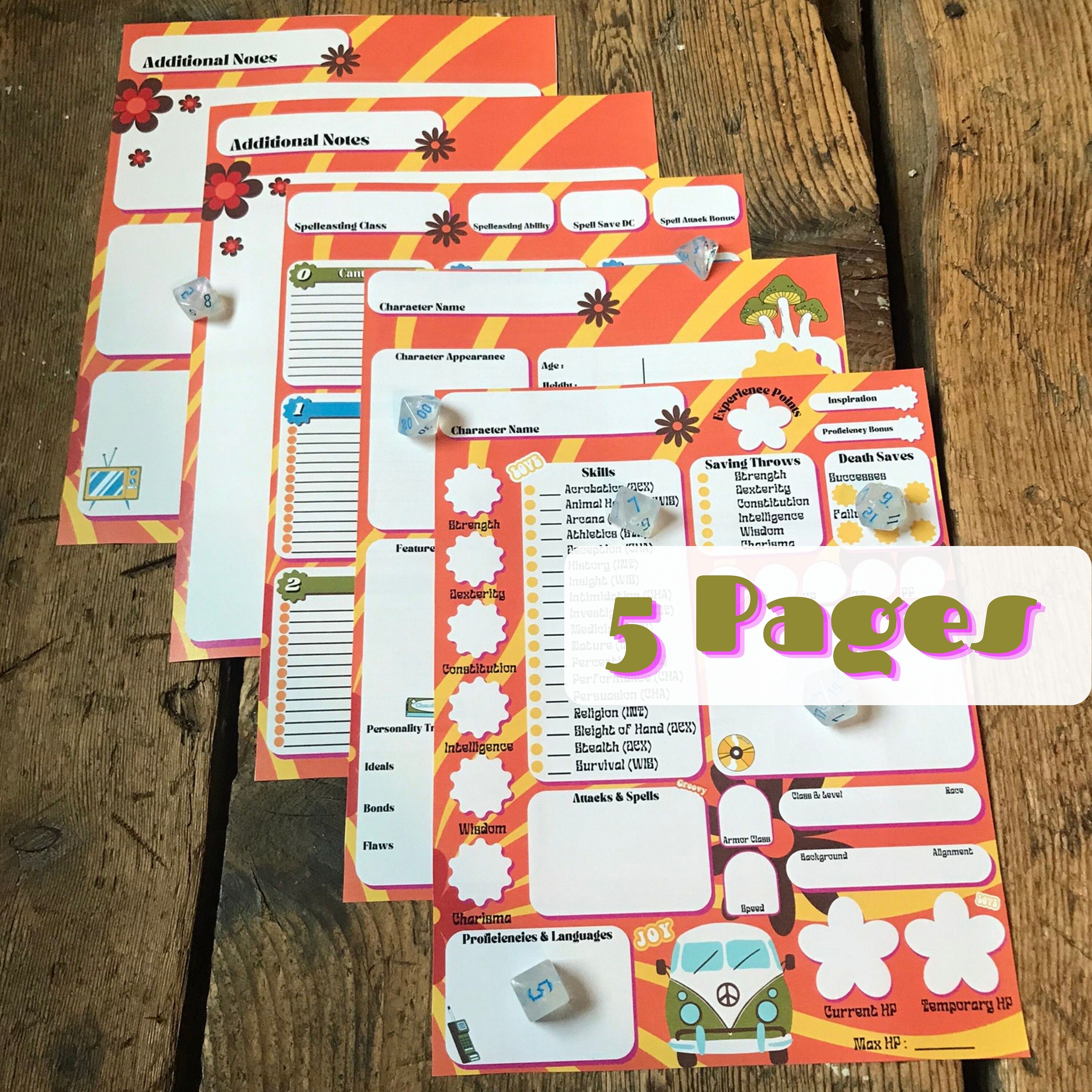 DND Groovy Retro Character Sheet - PDF Printable File - Digital ...