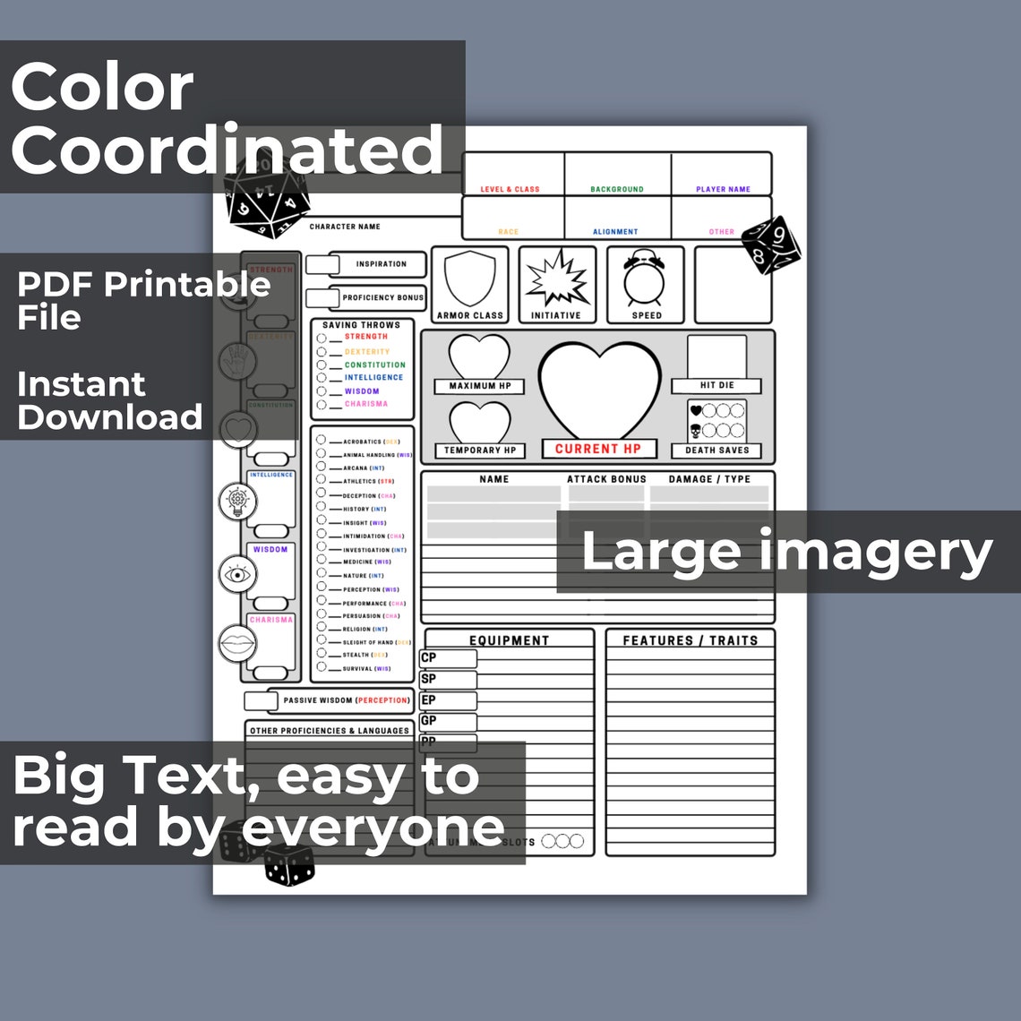 DND Dyslexia Character Sheet PDF Printable File Digital - Etsy UK