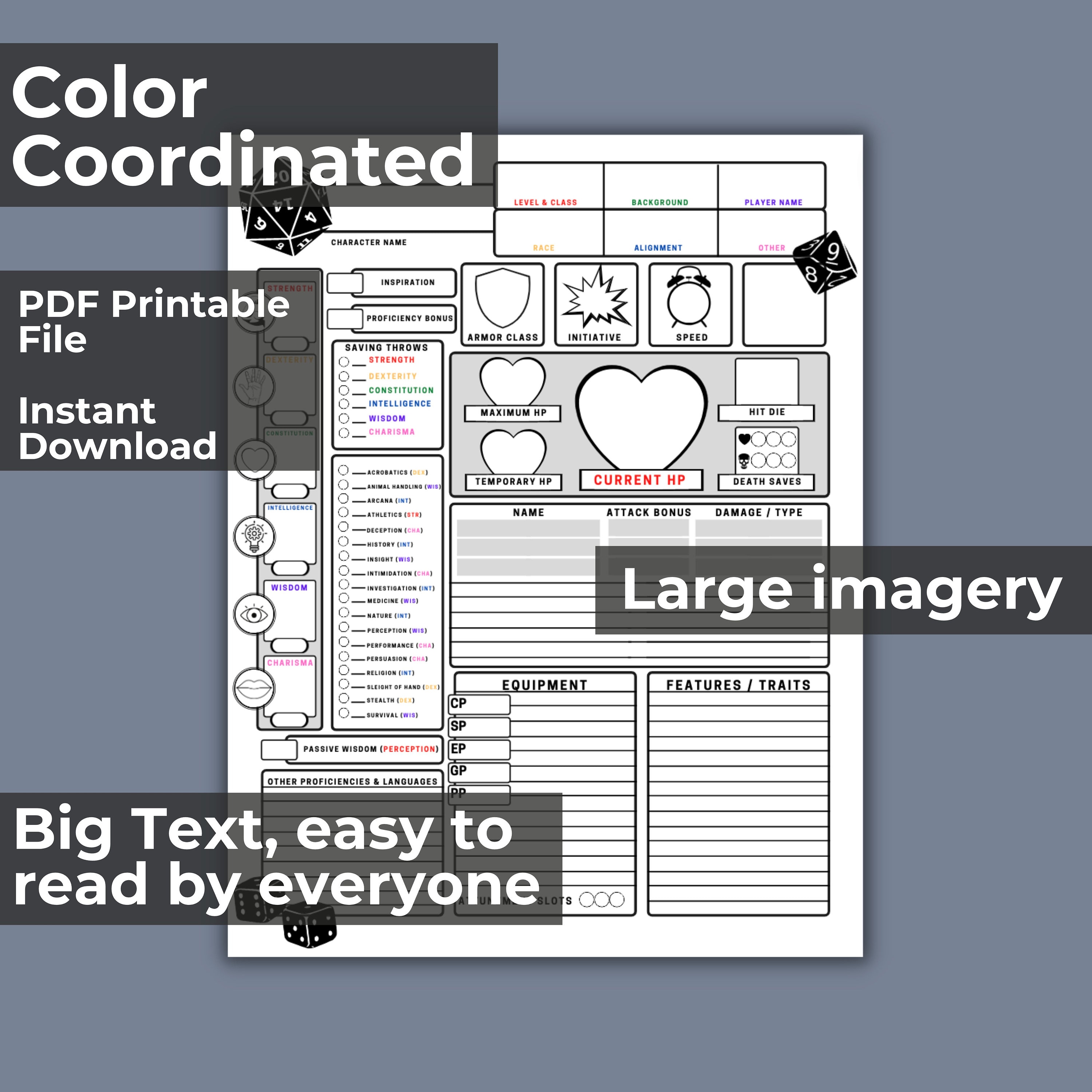 DND Dyslexia Character Sheet - PDF Printable File - Digital Download - Etsy Australia