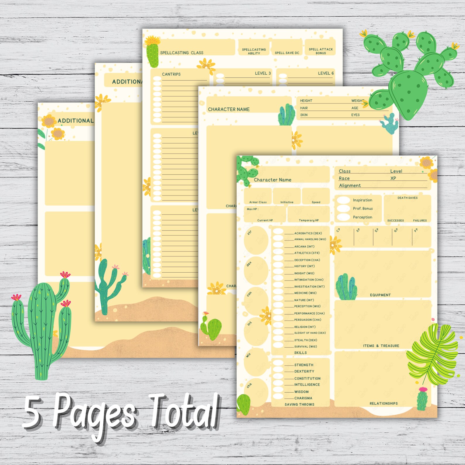 DND Cactus Themed Character Sheet - PDF Printable File - Digital ...