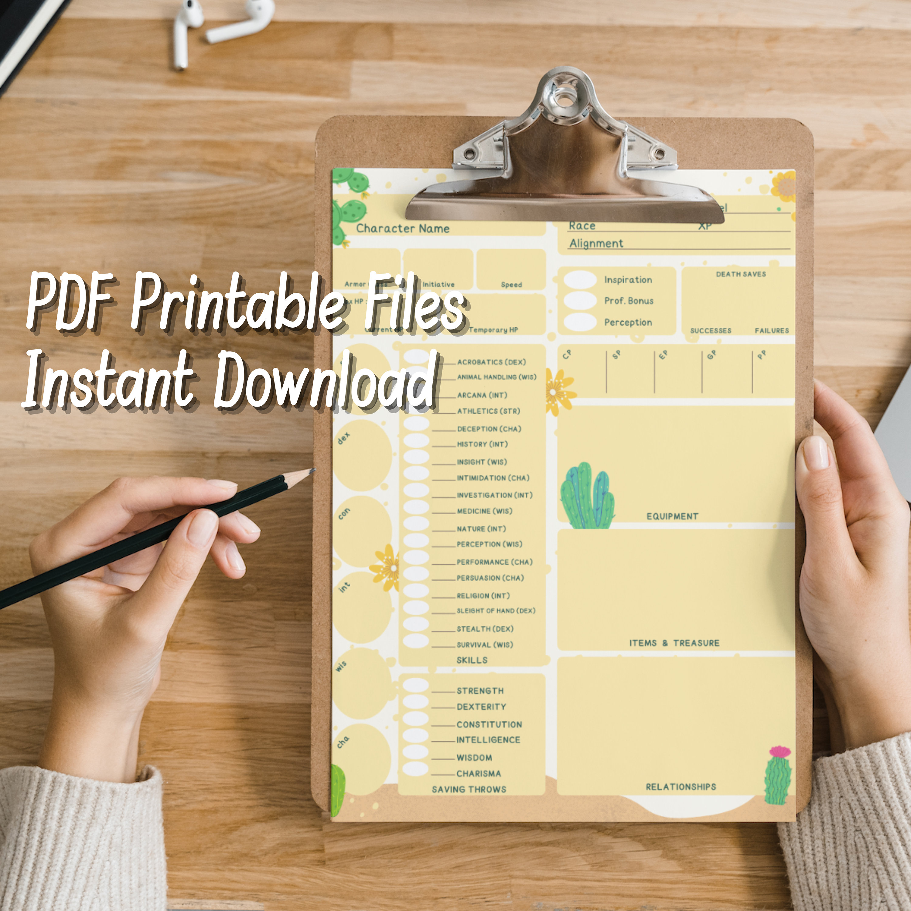 DND Cactus Themed Character Sheet - PDF Printable File - Digital ...