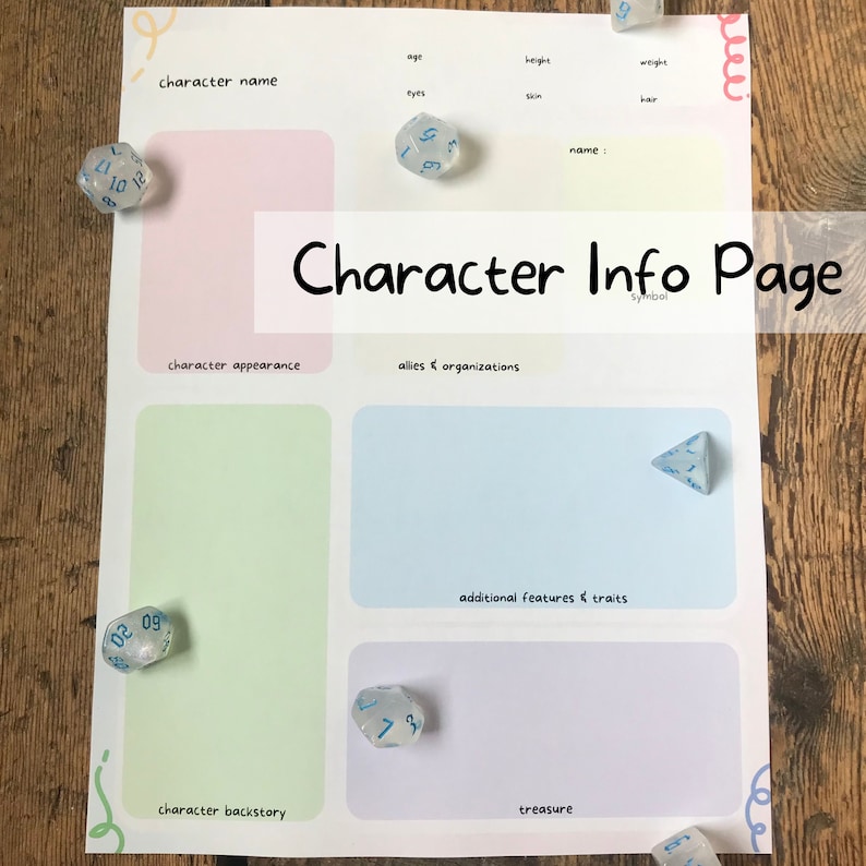 DND Rainbow Pastel Character Sheet PDF Printable File - Etsy