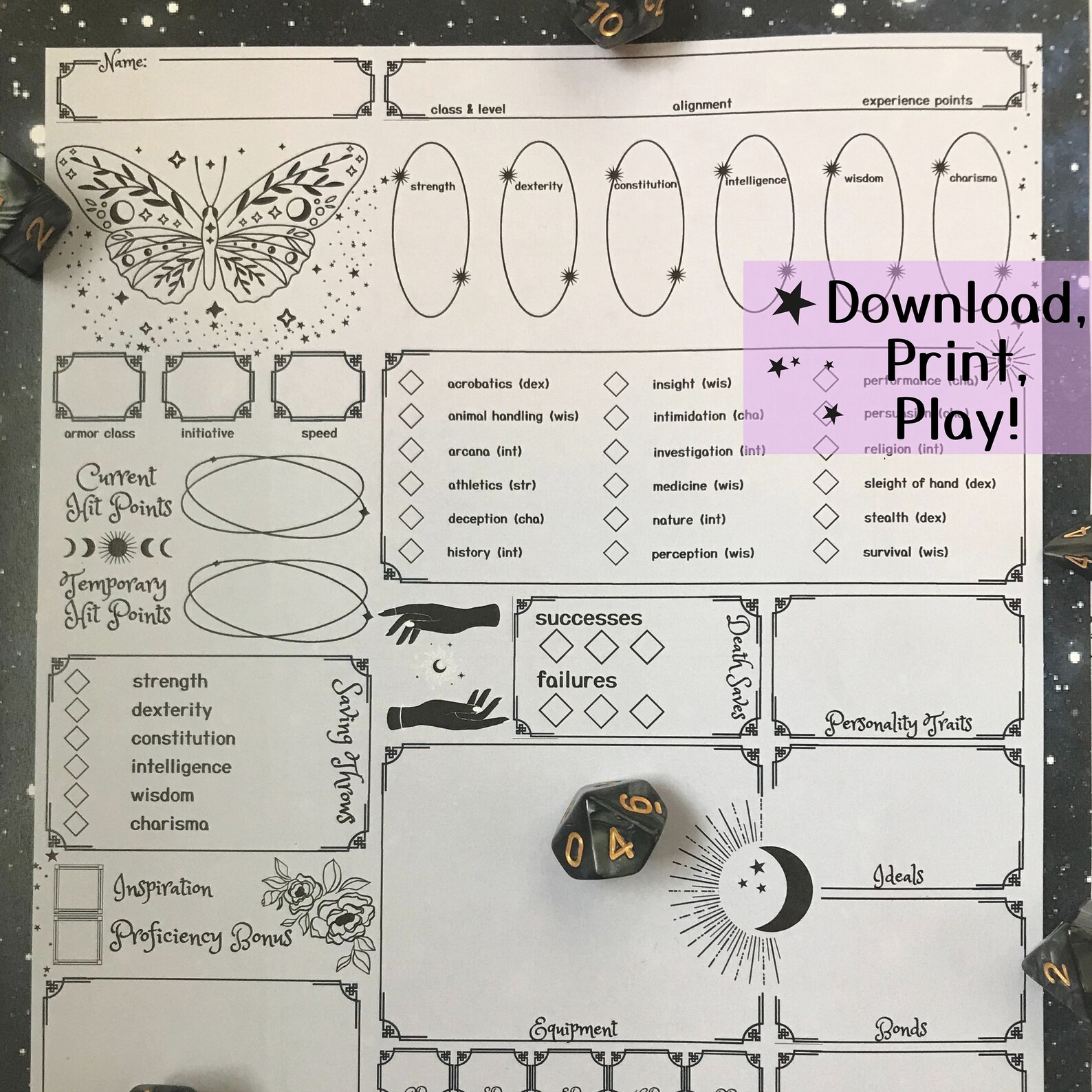 DND Celestial Character Sheet PDF Printable and Editable - Etsy