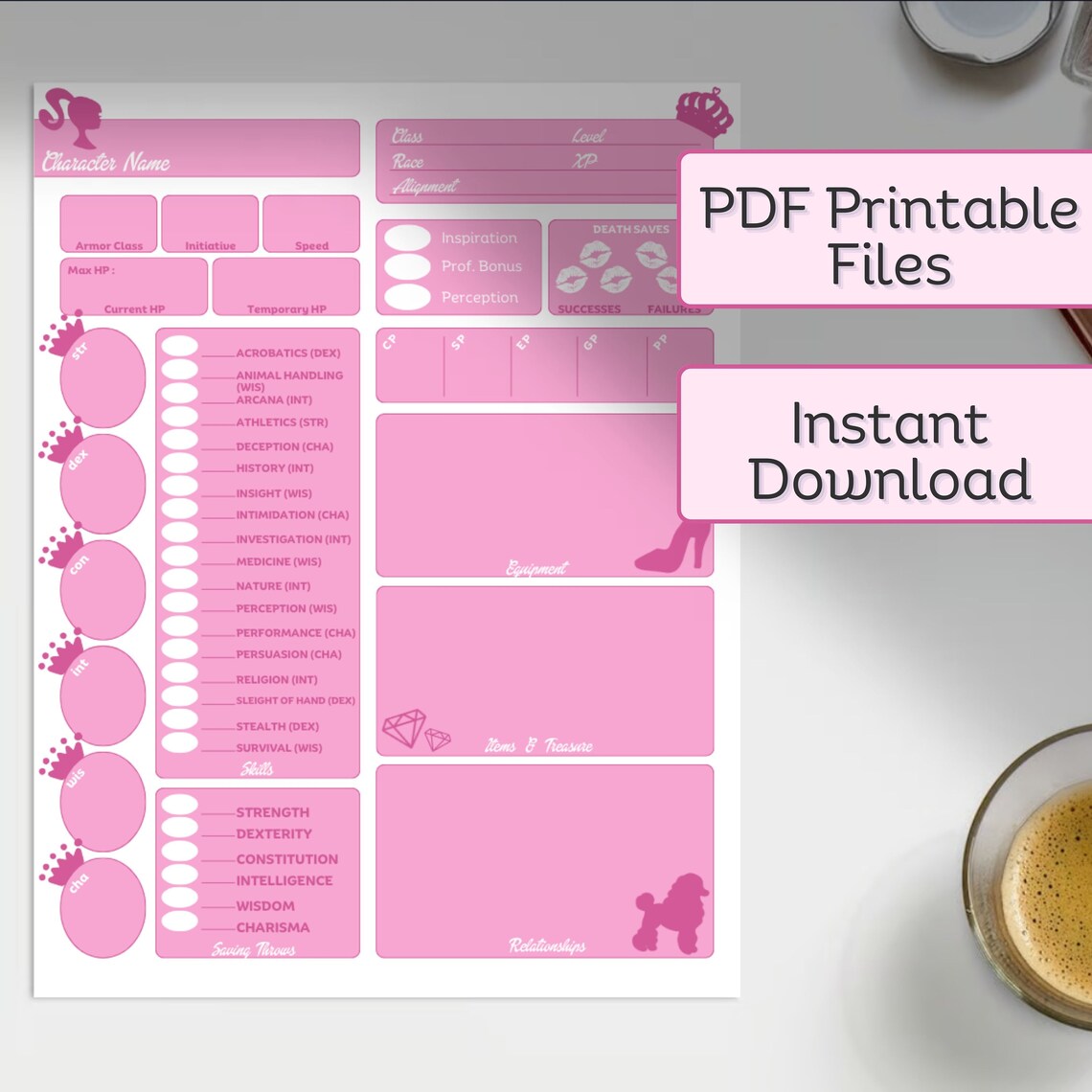 DND Barbie Themed Character Sheet - PDF Printable File - Digital ...