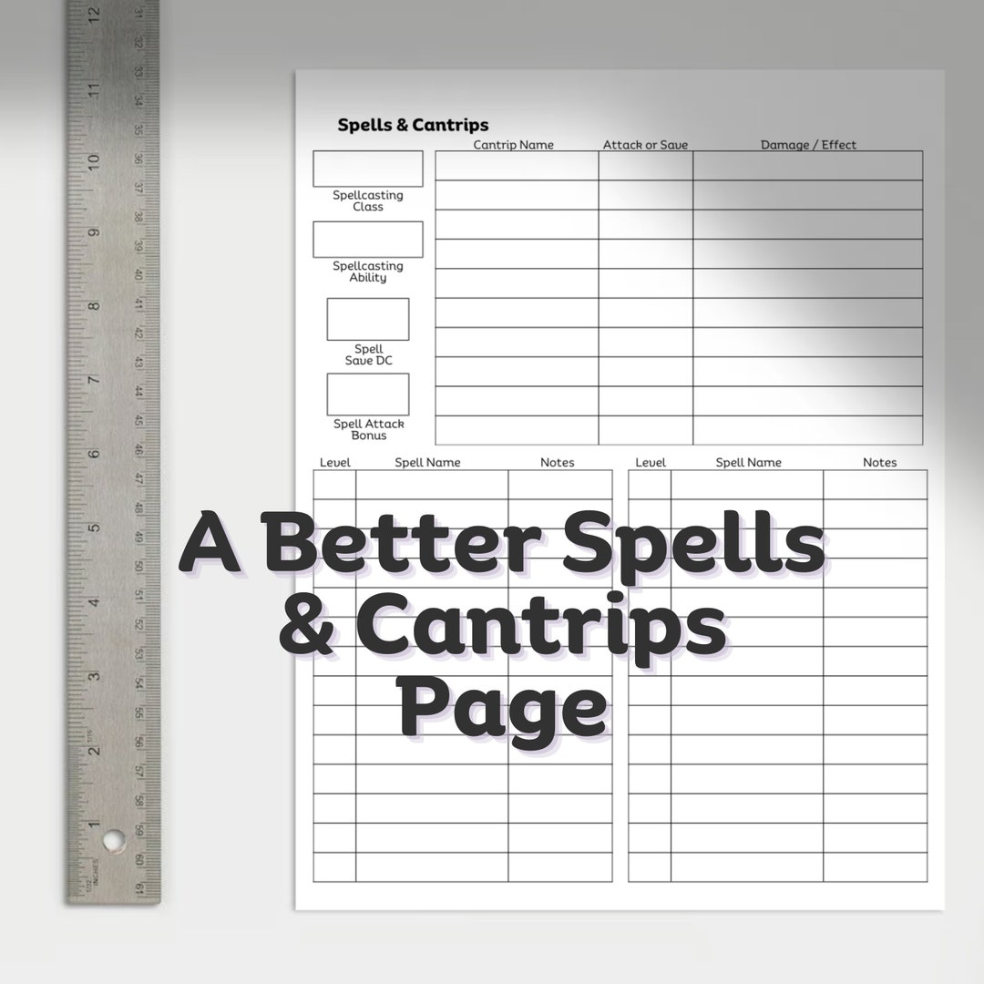 DND Spells & Cantrips Page - A More Appealing Look - Etsy