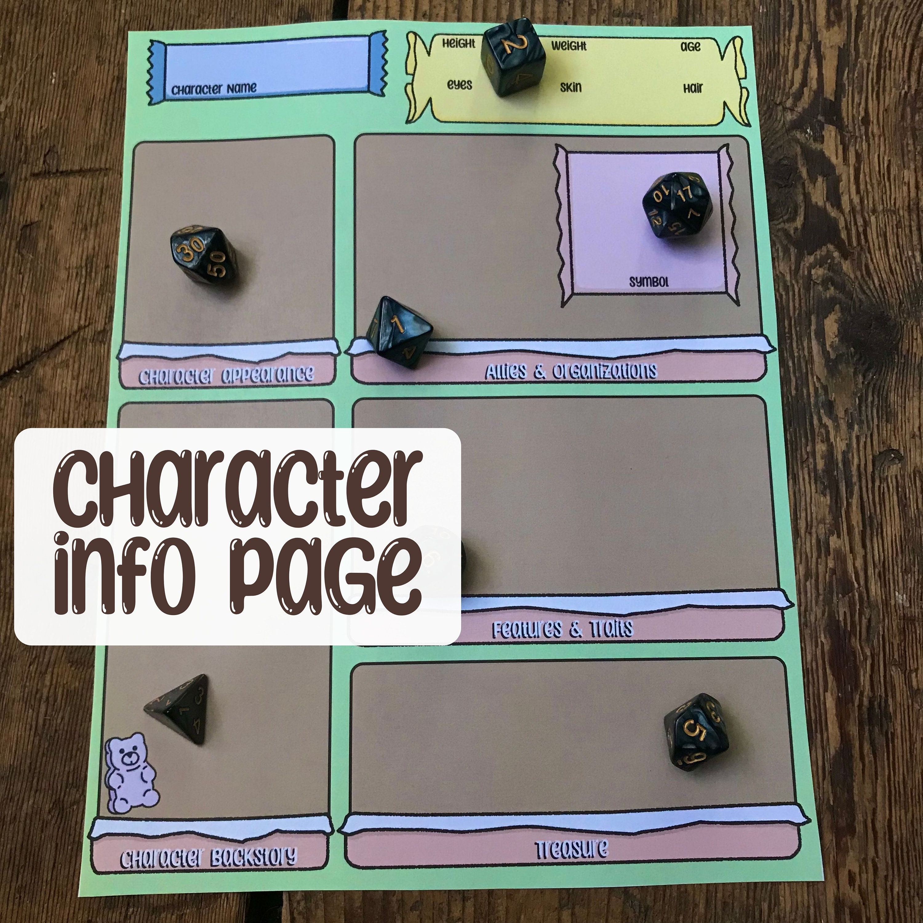 DND Sweet Stuff Character Sheet - PDF Printable - Etsy