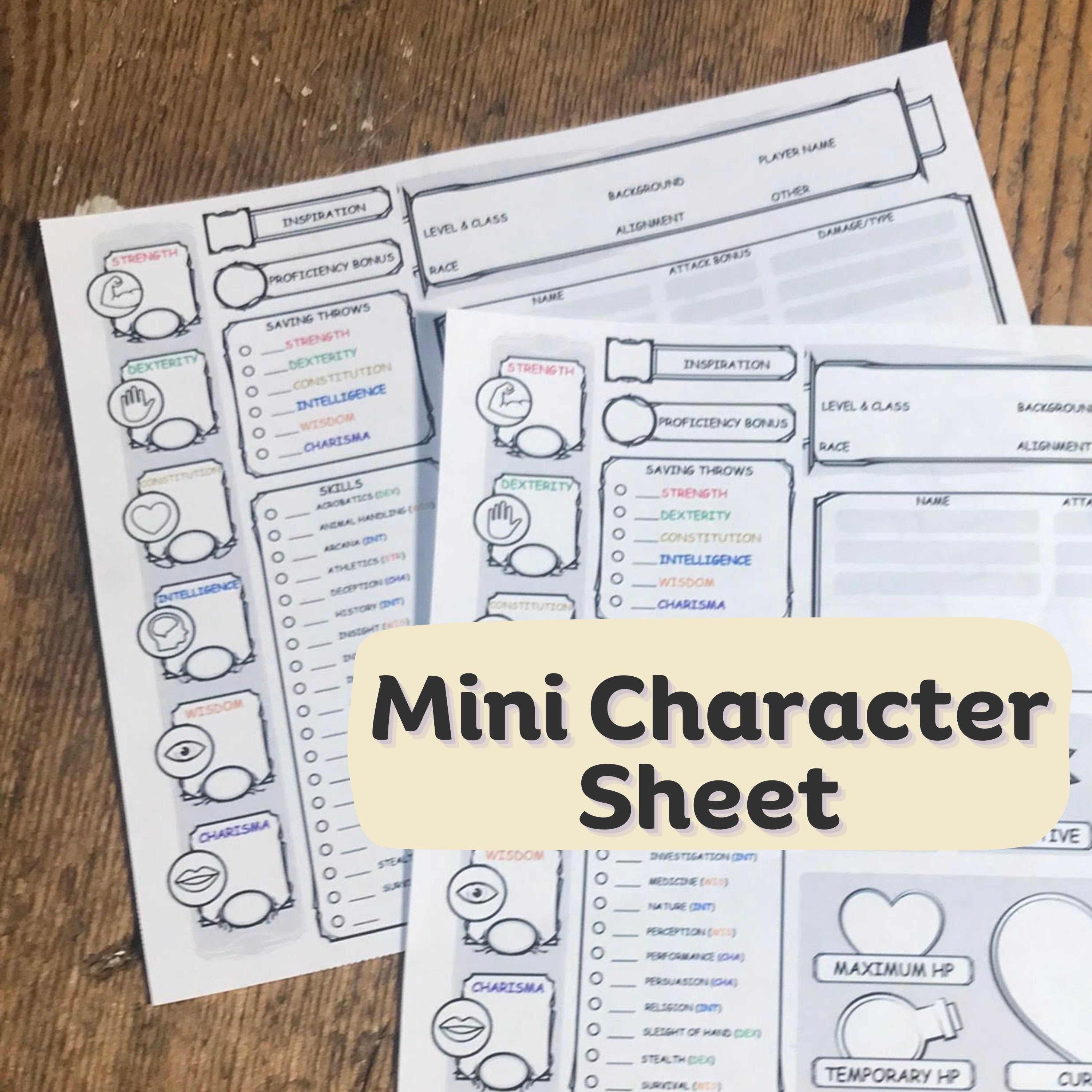 DND Mini Character Sheet - Perfect for the Non-permanent Player, or ...