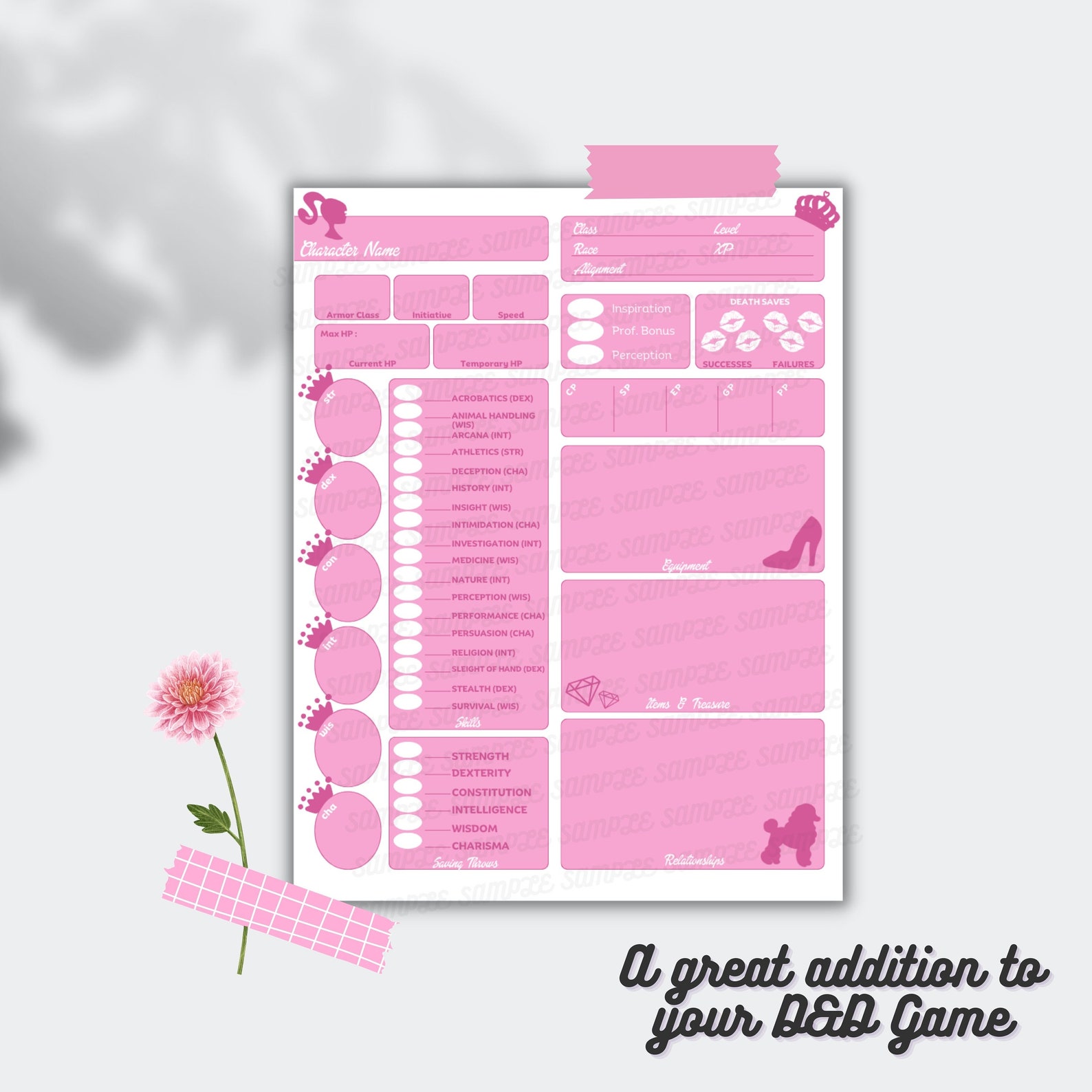DND Barbie Themed Character Sheet - PDF Printable File - Digital ...