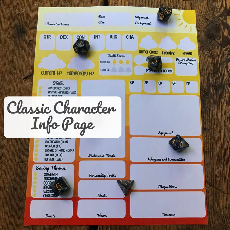 DND Sunshine Character Sheet - PDF Printable - Etsy