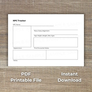NPC Tracker for Players - PDF Printable File - Etsy