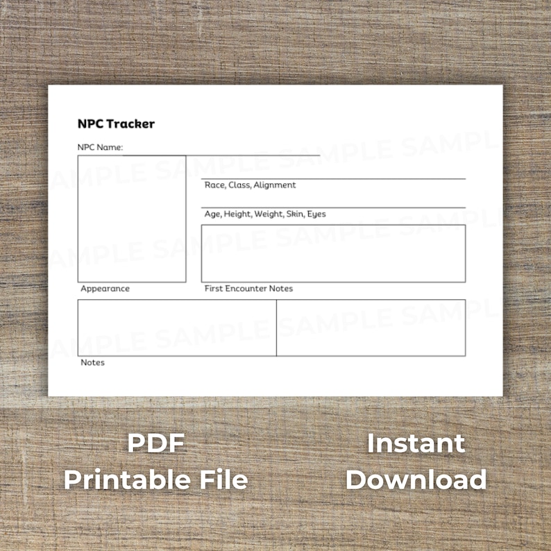 NPC Tracker for Players - PDF Printable File - Etsy