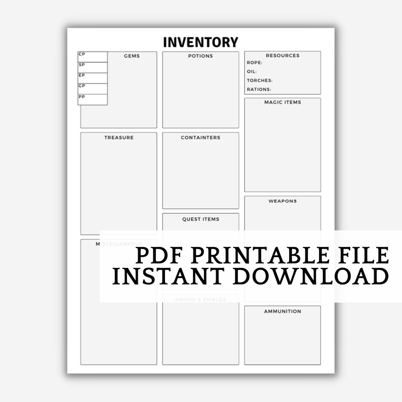 DND Extended Inventory Page PDF File Printable - Etsy