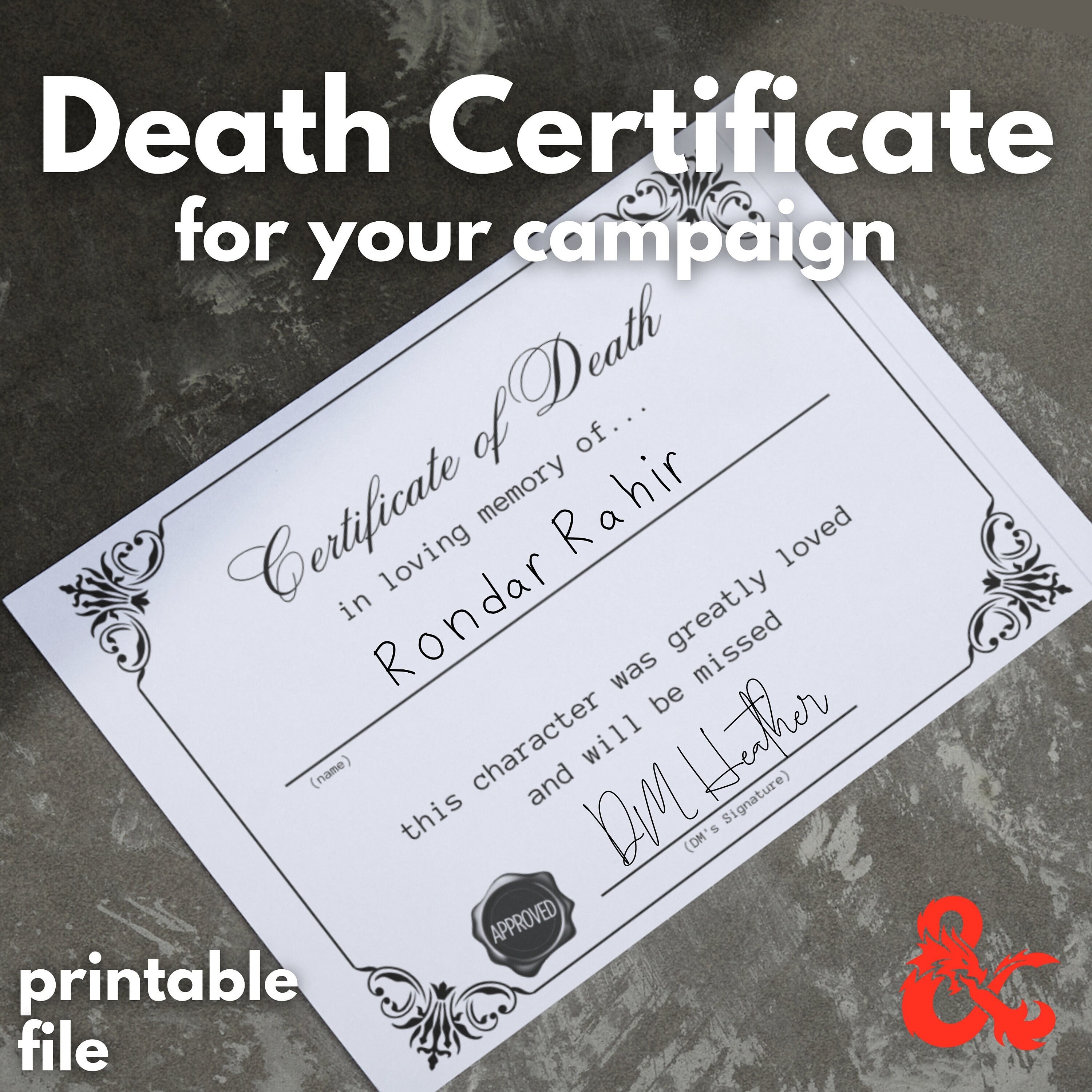 DND Death Certificate - Funny Printable for Your Campaign - Black/white ...