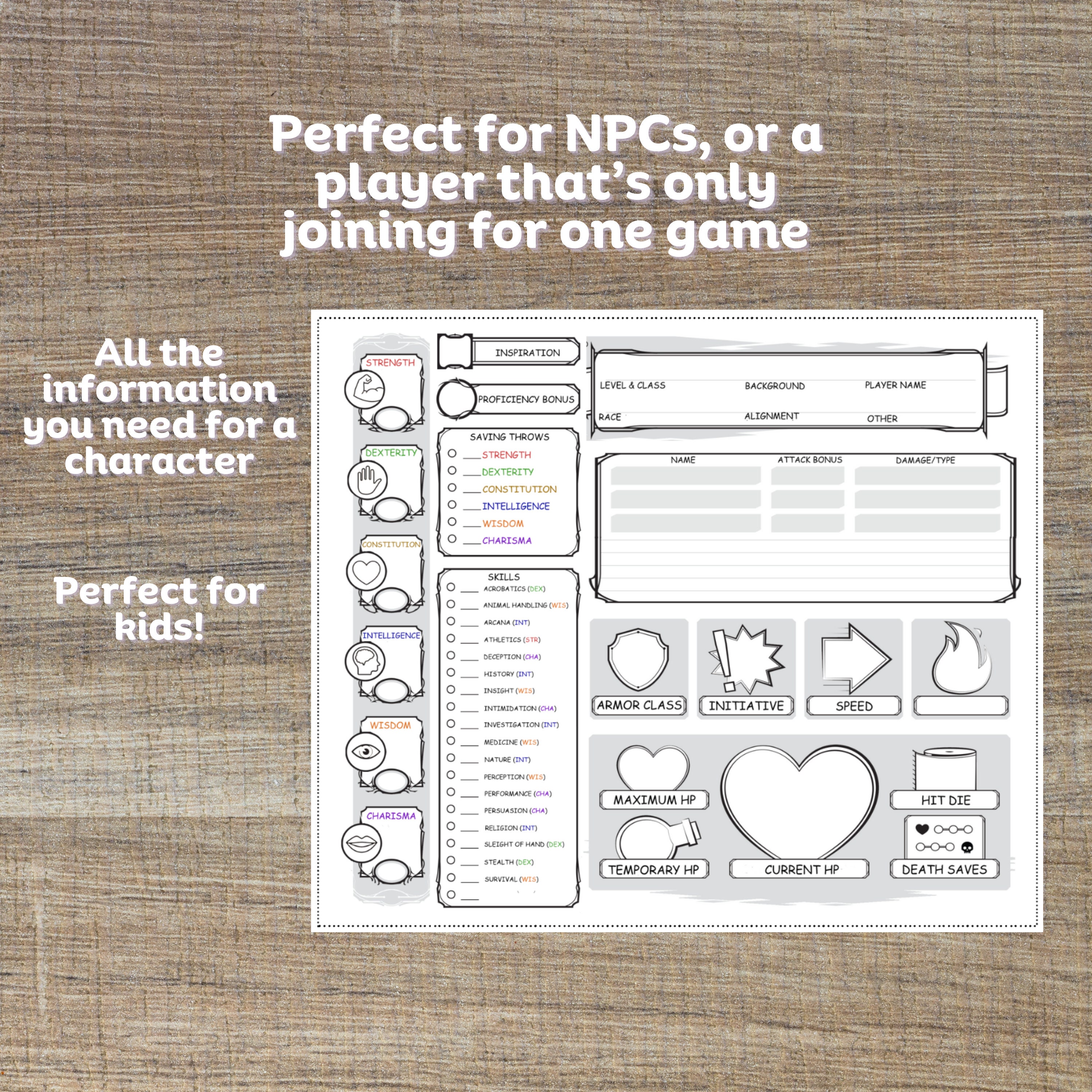 DND Mini Character Sheet Perfect for the Non-permanent - Etsy