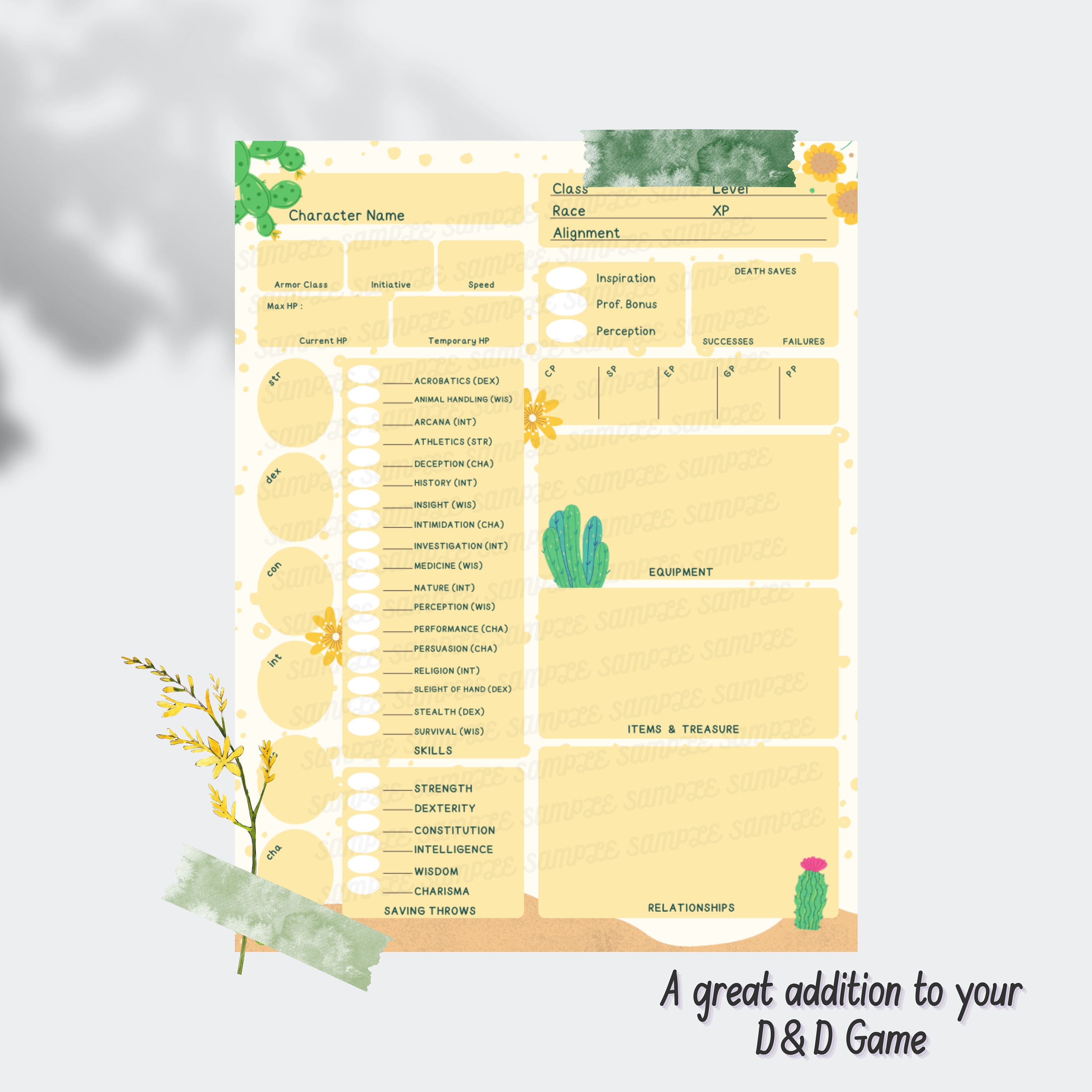 DND Cactus Themed Character Sheet - PDF Printable File - Digital ...