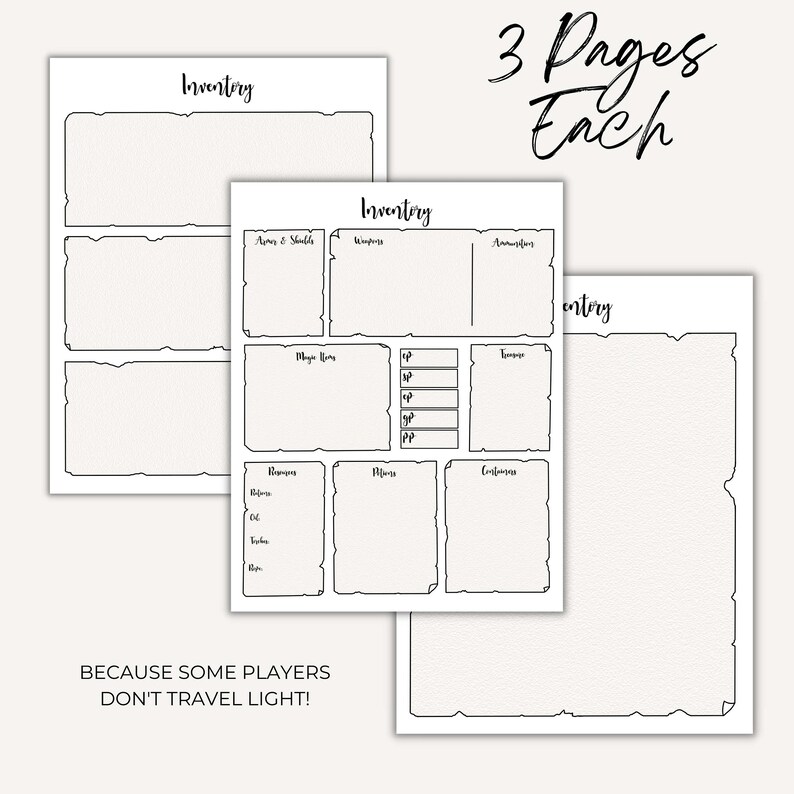 DND Inventory Pages - Printable and Editable PDF Files - Etsy
