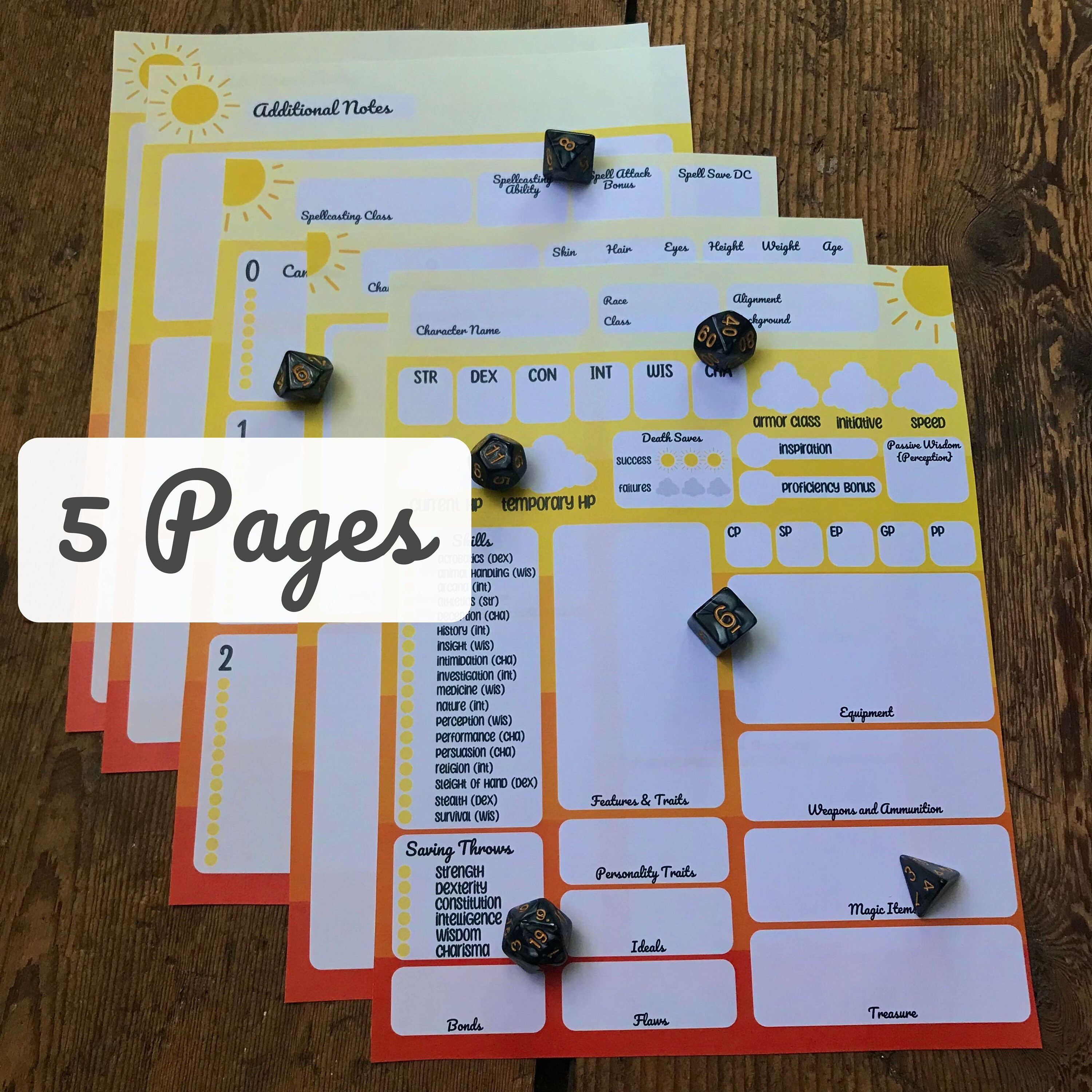 DND Sunshine Character Sheet PDF Printable - Etsy