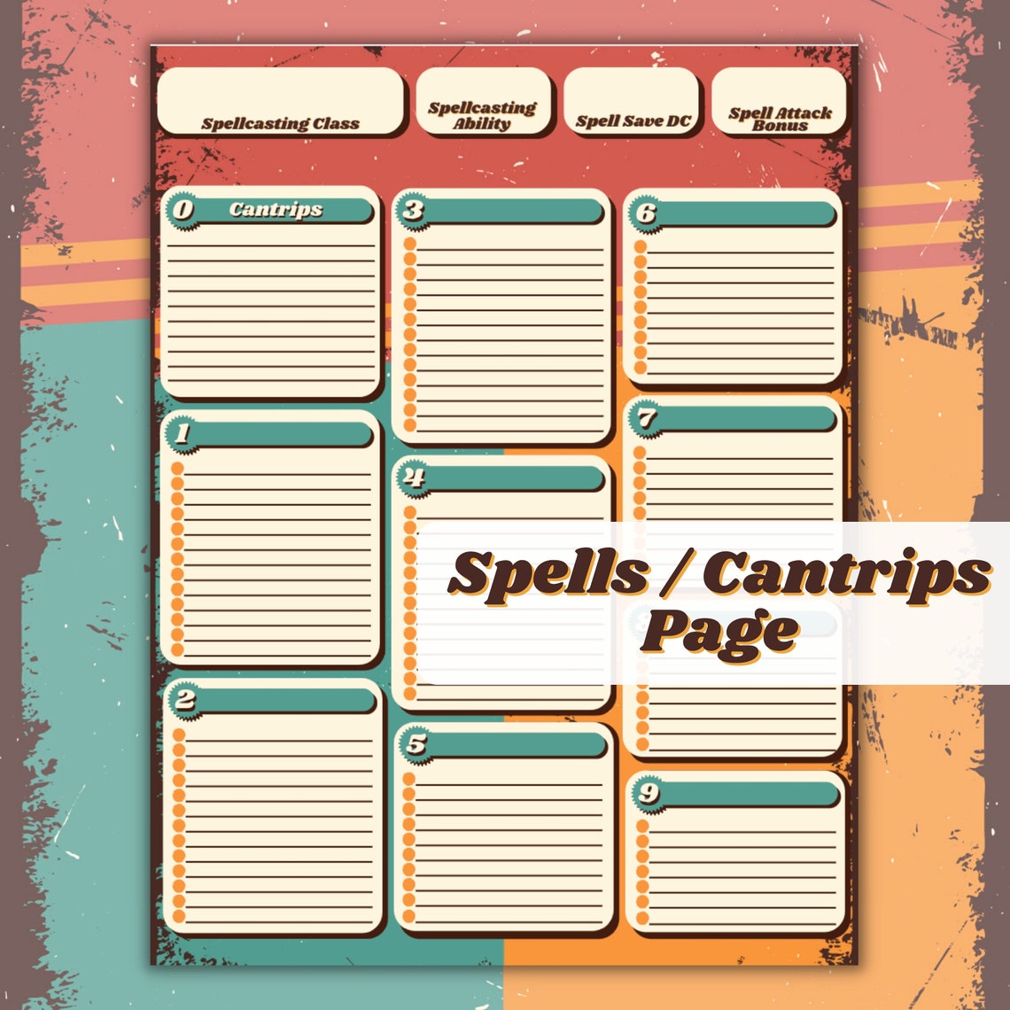 DND Colorful Vintage Character Sheet PDF Printable - Etsy