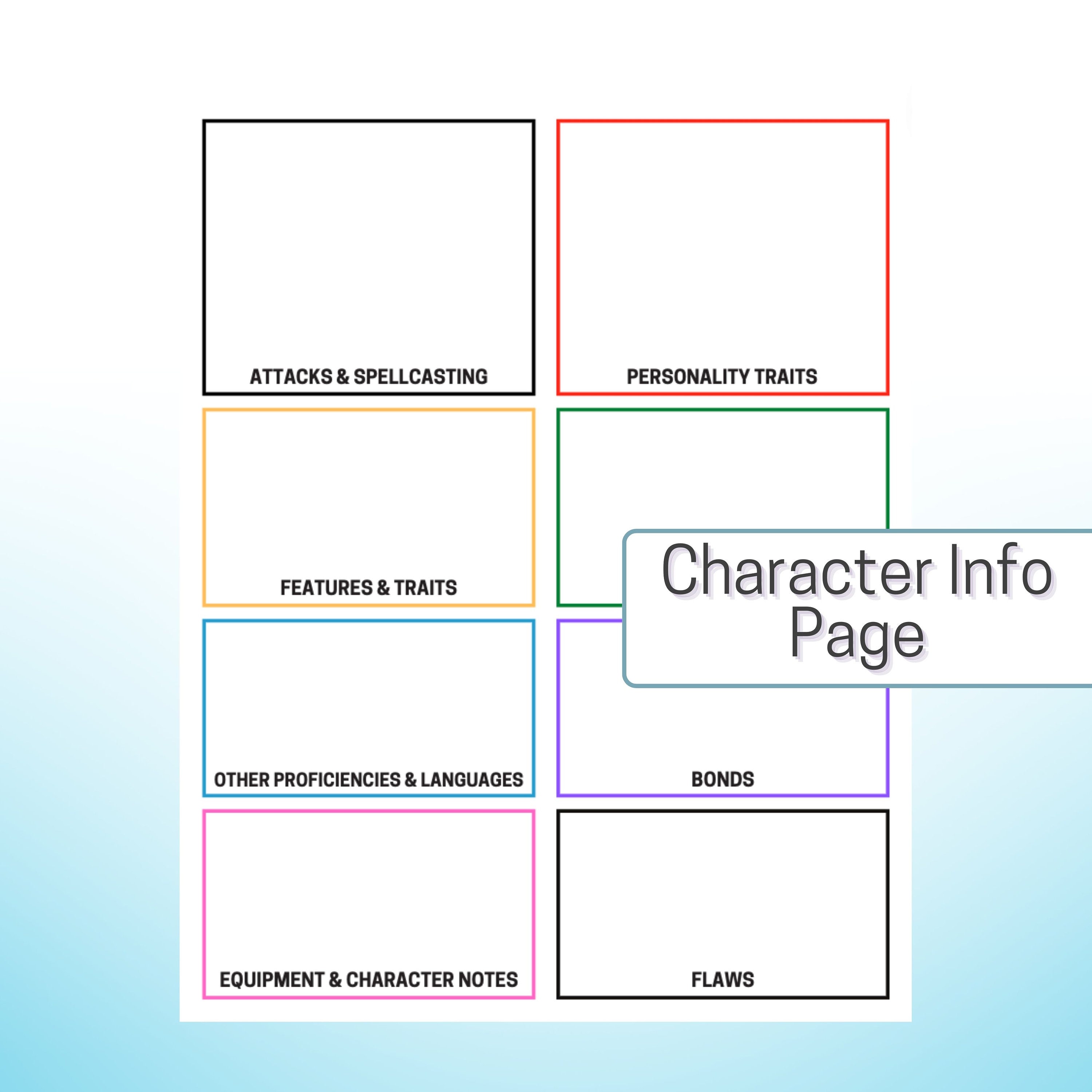 DND Visually Impaired Character Sheet - PDF Printable File - Etsy