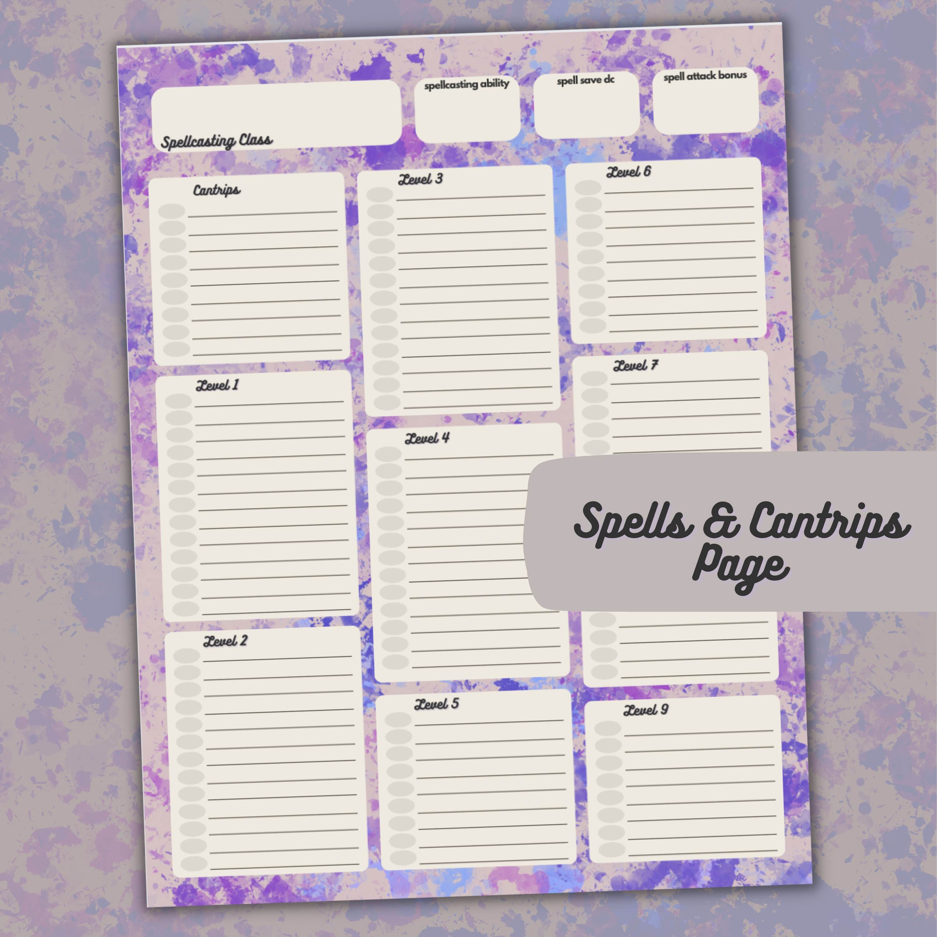 DND Purple Splatter Character Sheet - PDF Printable File - Digital ...