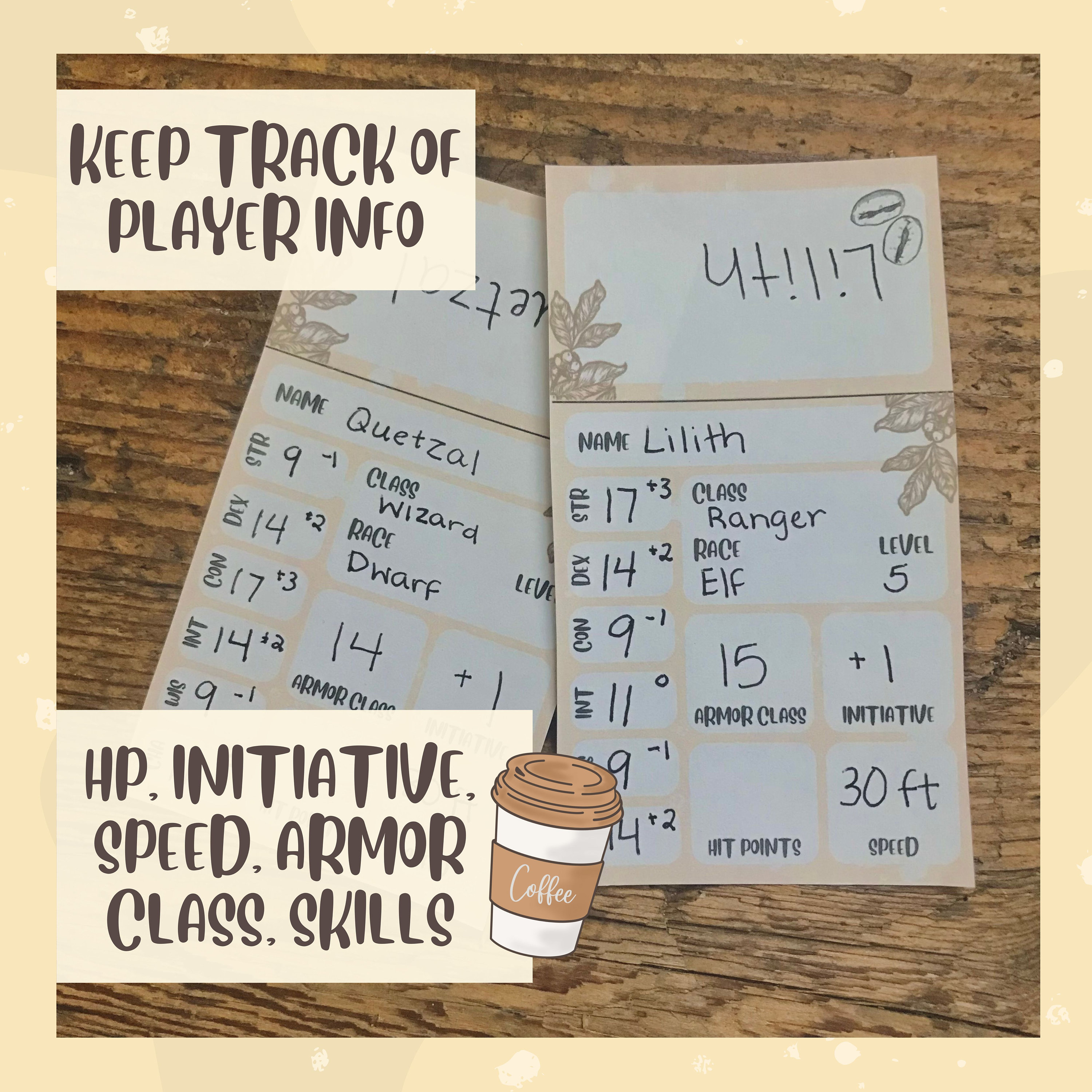 DND Coffee Initiative Tags; Combat Order Guide - PDF File Printable and ...