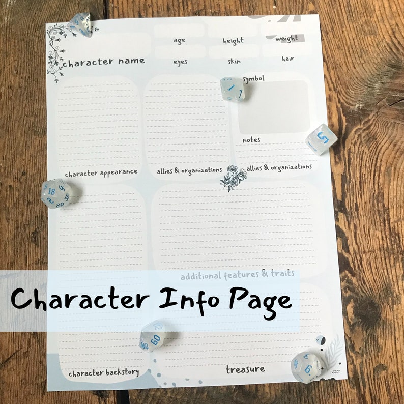 DND Character Sheet - Cute Light Blue Floral - Etsy