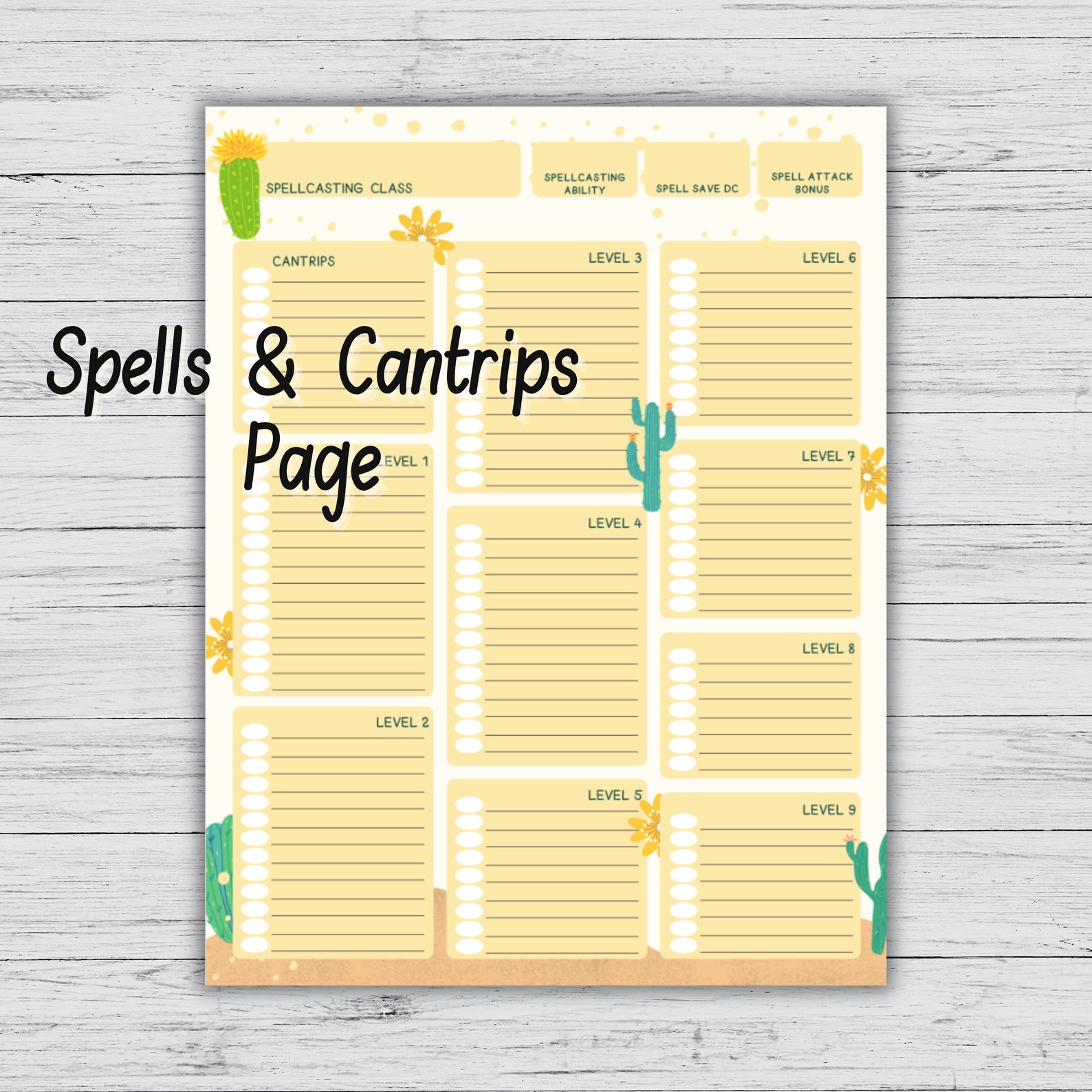 DND Cactus Themed Character Sheet - PDF Printable File - Digital ...