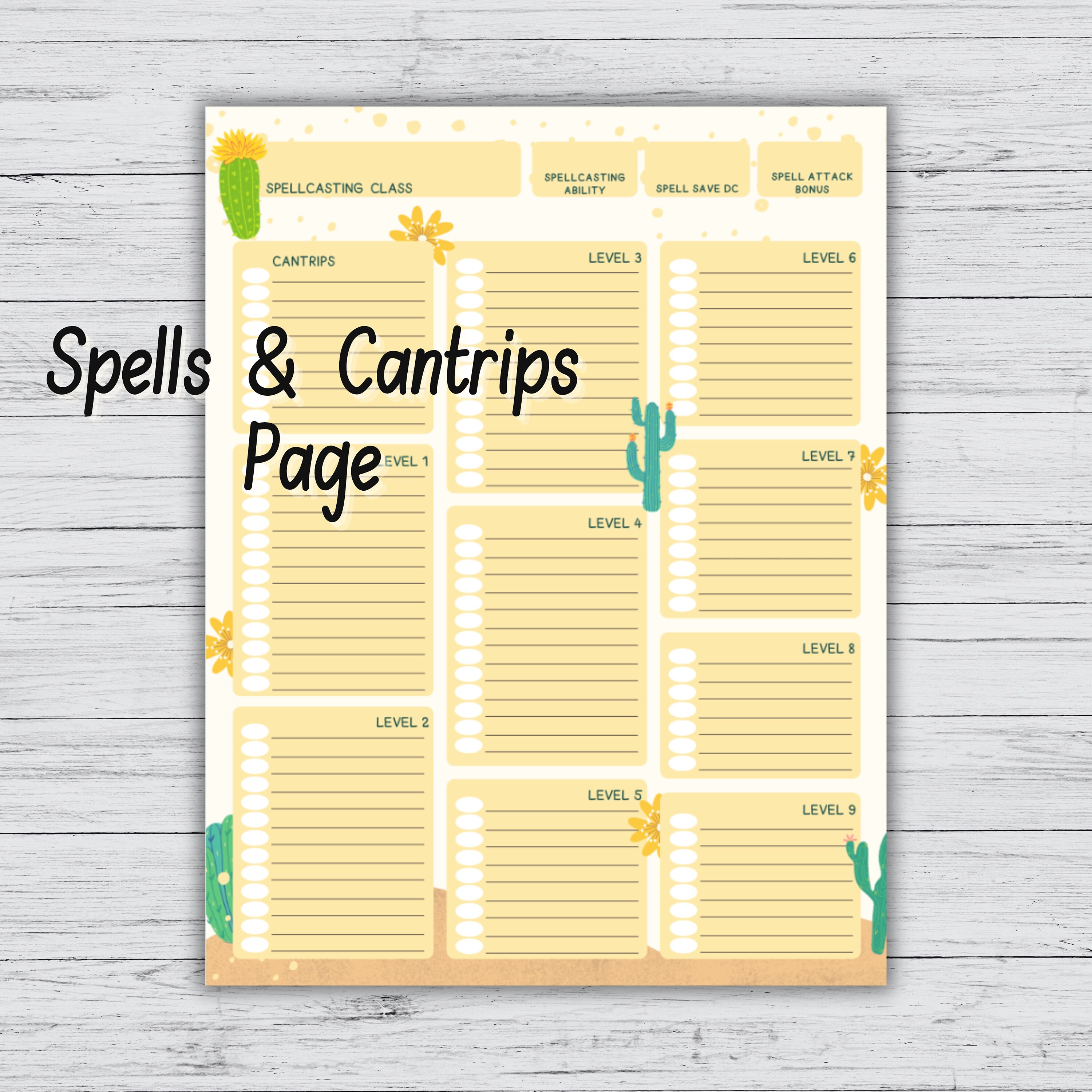 DND Cactus Themed Character Sheet - PDF Printable File - Digital ...