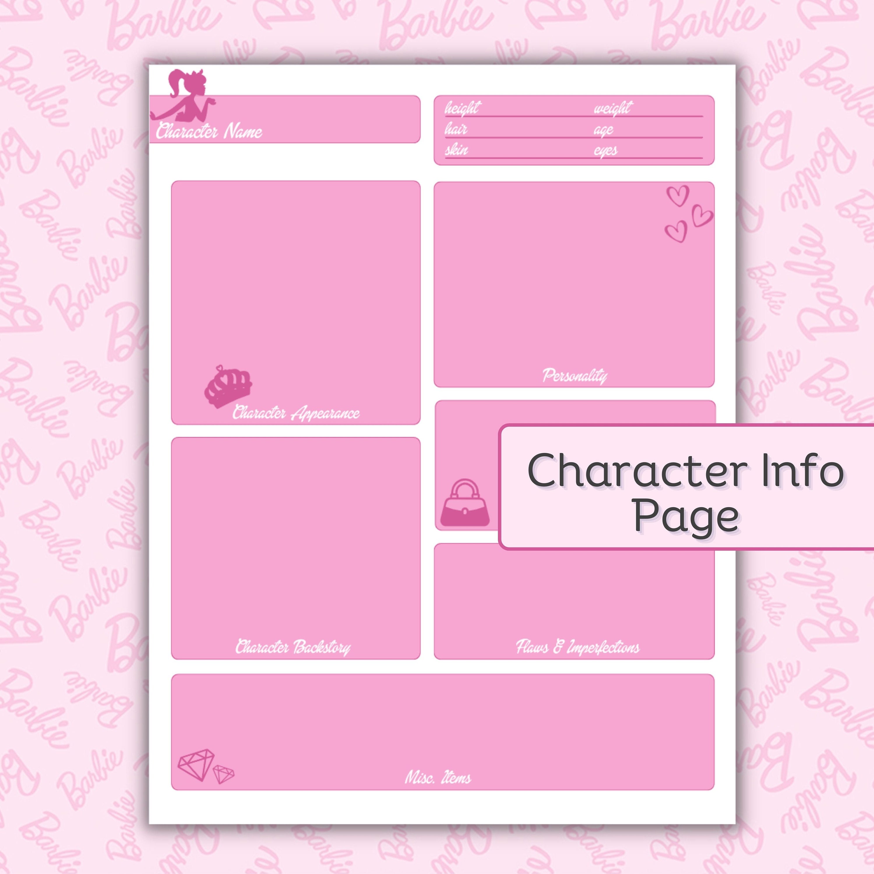 DND Barbie Themed Character Sheet - PDF Printable File - Digital ...