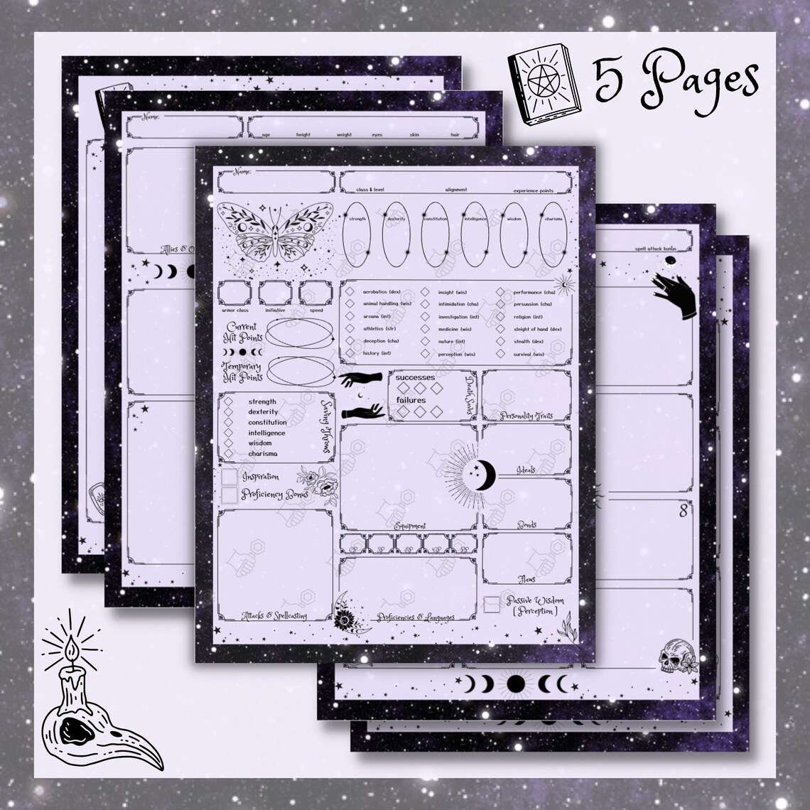 DND Celestial Character Sheet PDF Printable and Editable - Etsy