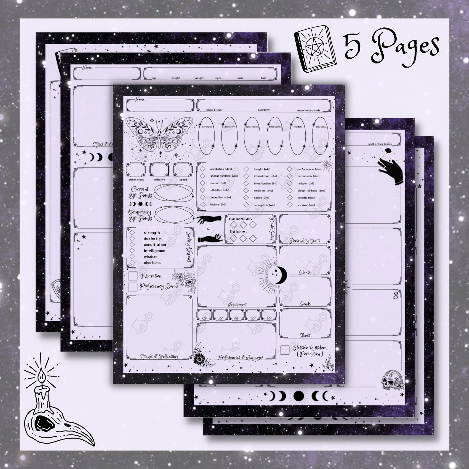 DND Celestial Character Sheet PDF Printable and Editable - Etsy