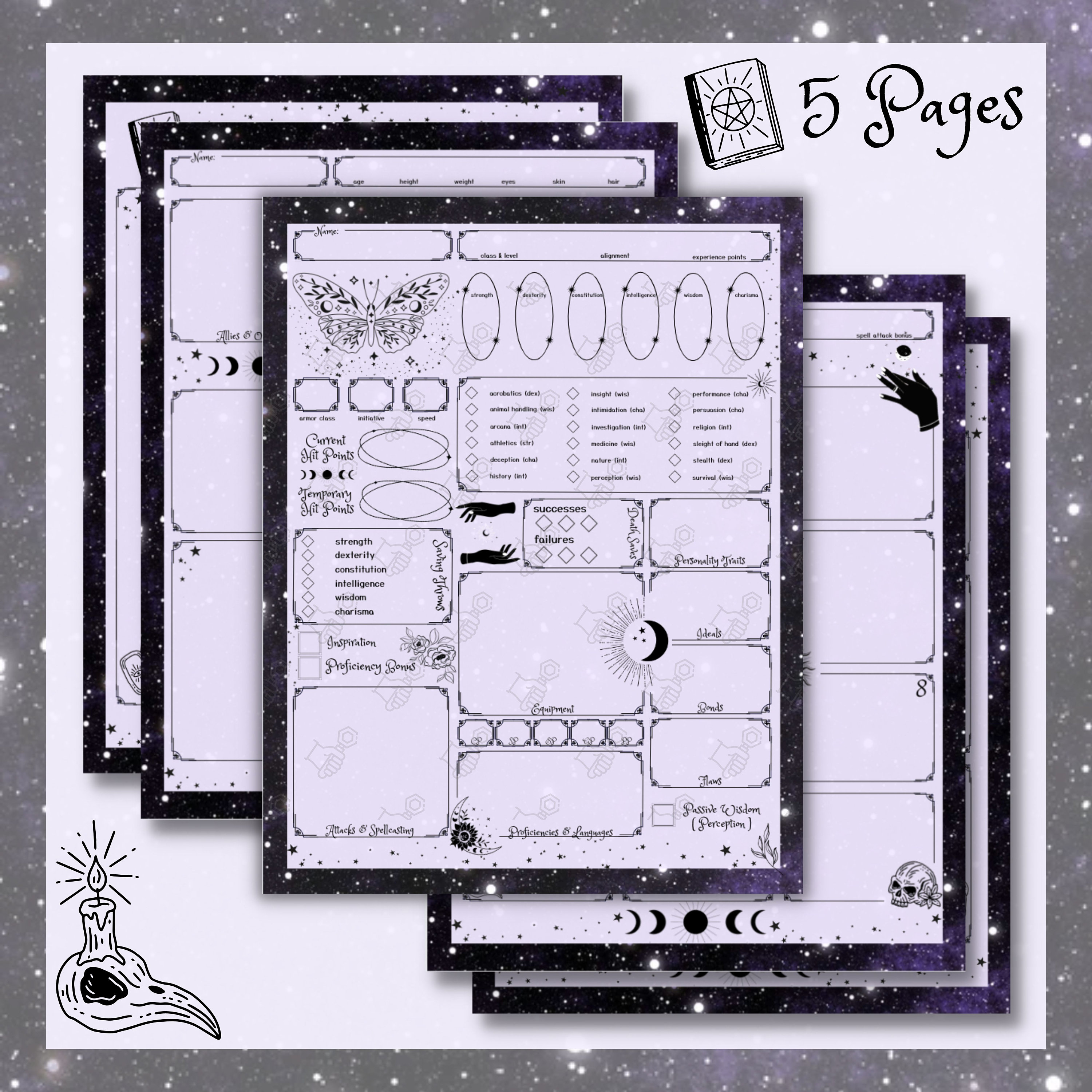 DND Celestial Character Sheet - PDF Printable and Editable Page - Etsy