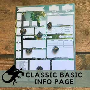 DND Dragon Character Sheet - PDF Printable File - Etsy