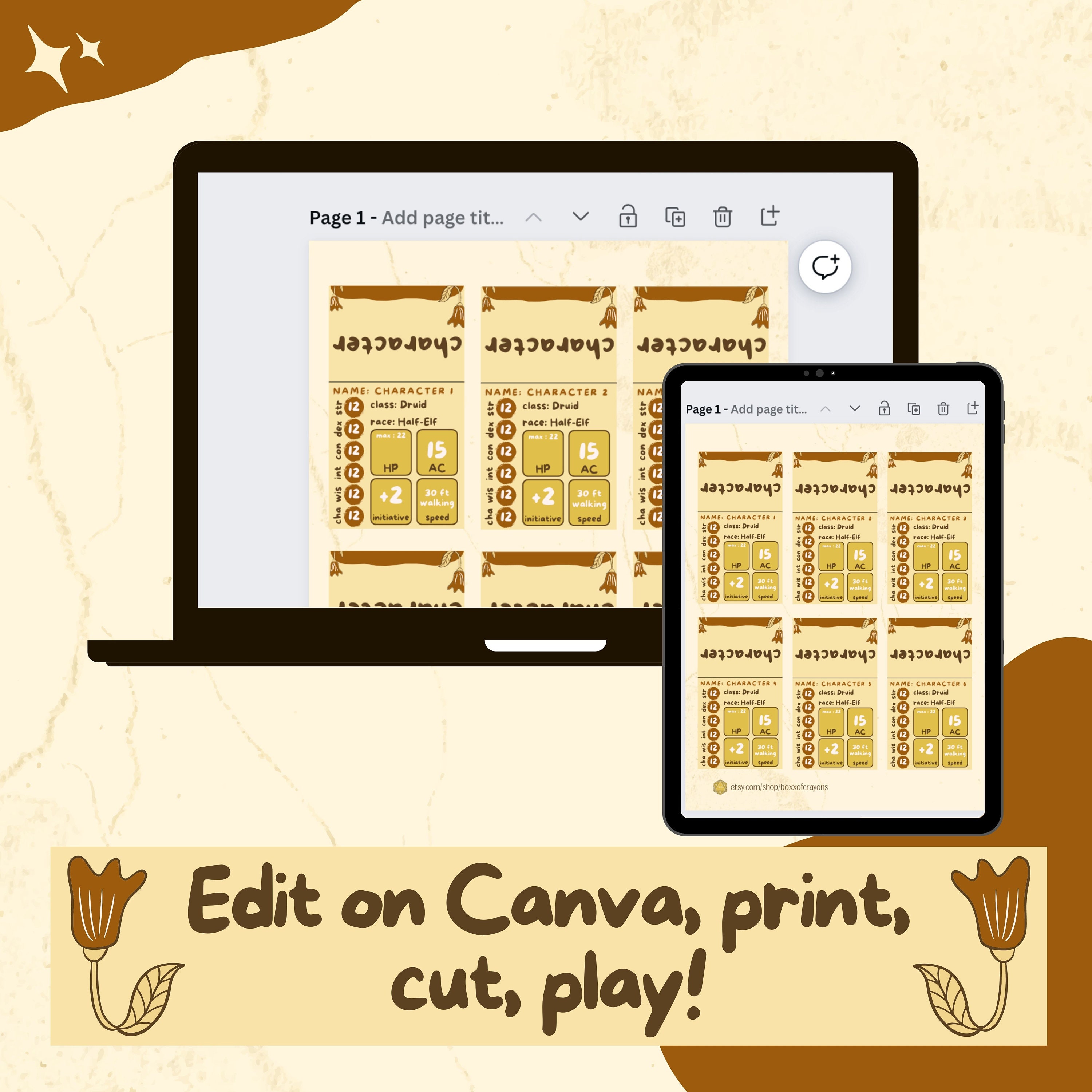 DND Brown Boho Initiative Tags; Combat Order Guide - PDF File Printable ...