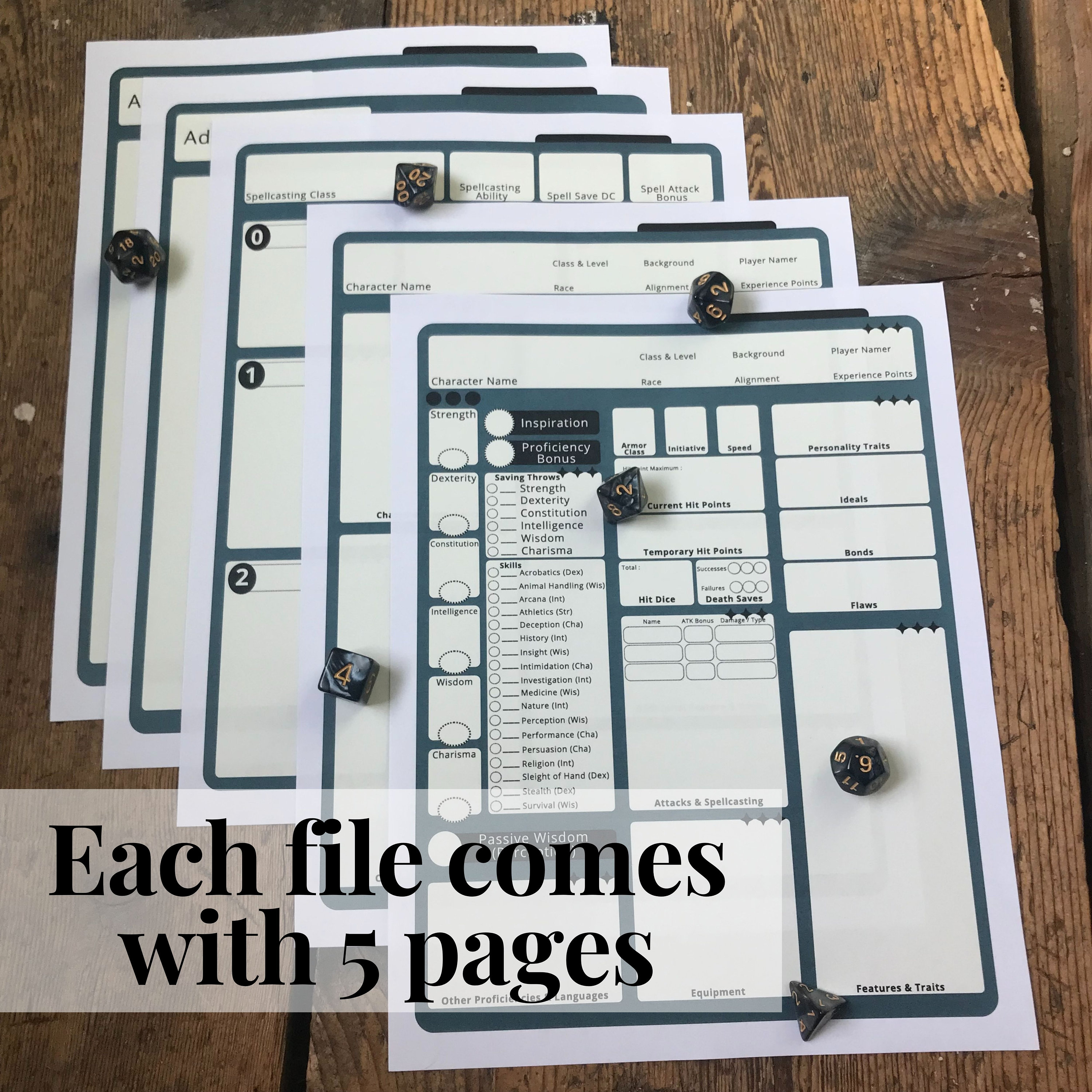5 DND Character Sheets - More Aesthetic Design - 5 for 1 Deal Multiple ...