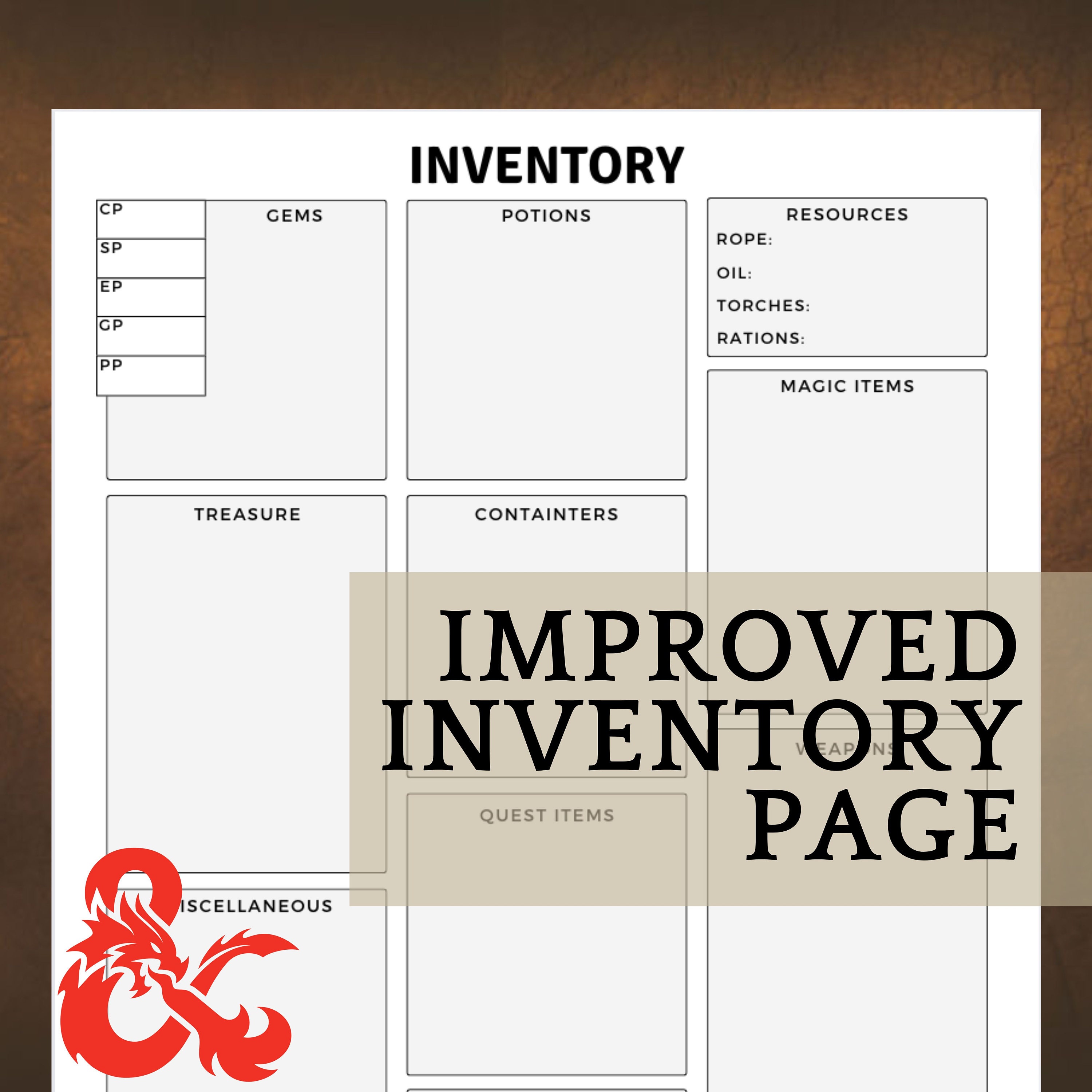 DND Extended Inventory Page - PDF File Printable - Etsy