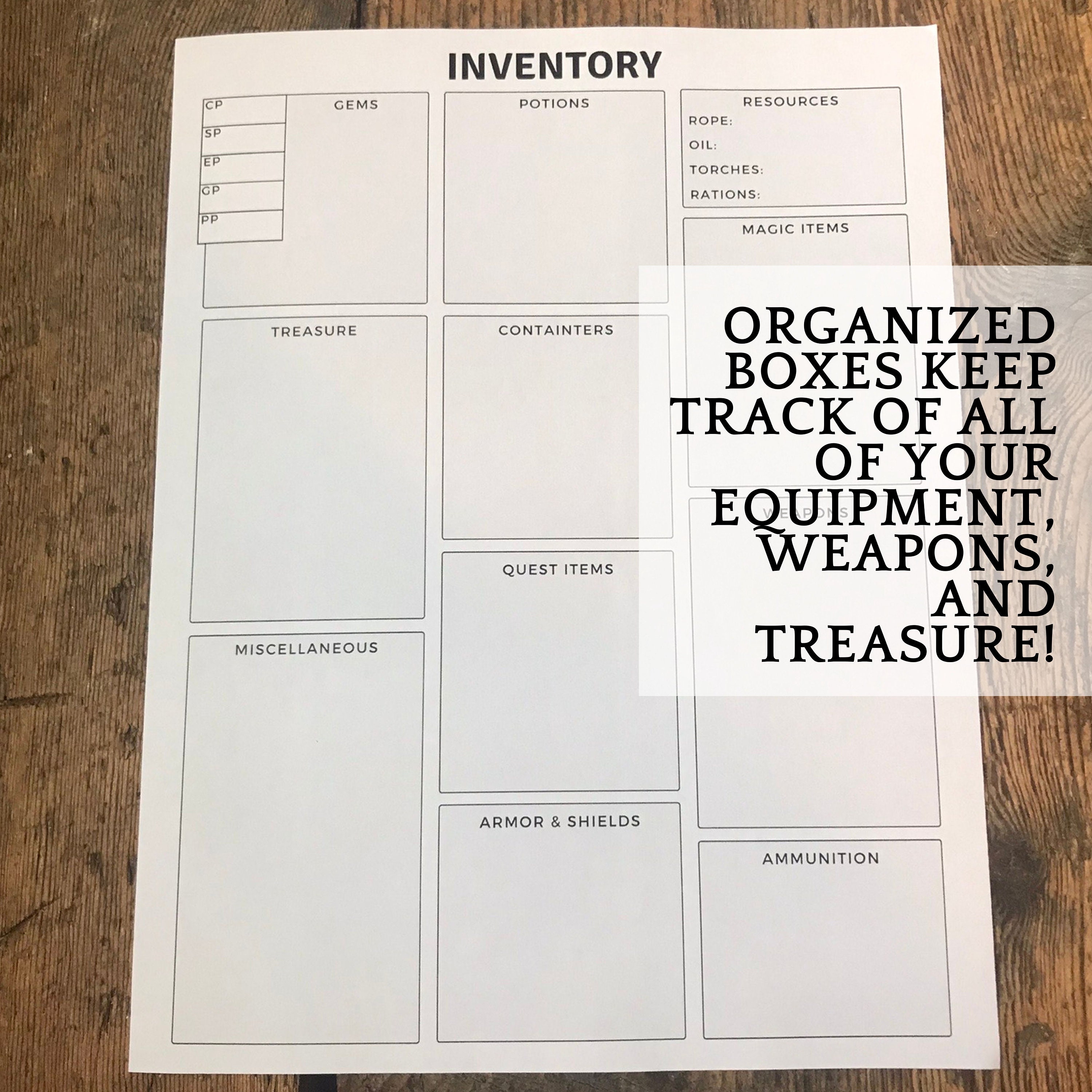 DND Extended Inventory Page - PDF File Printable - Etsy