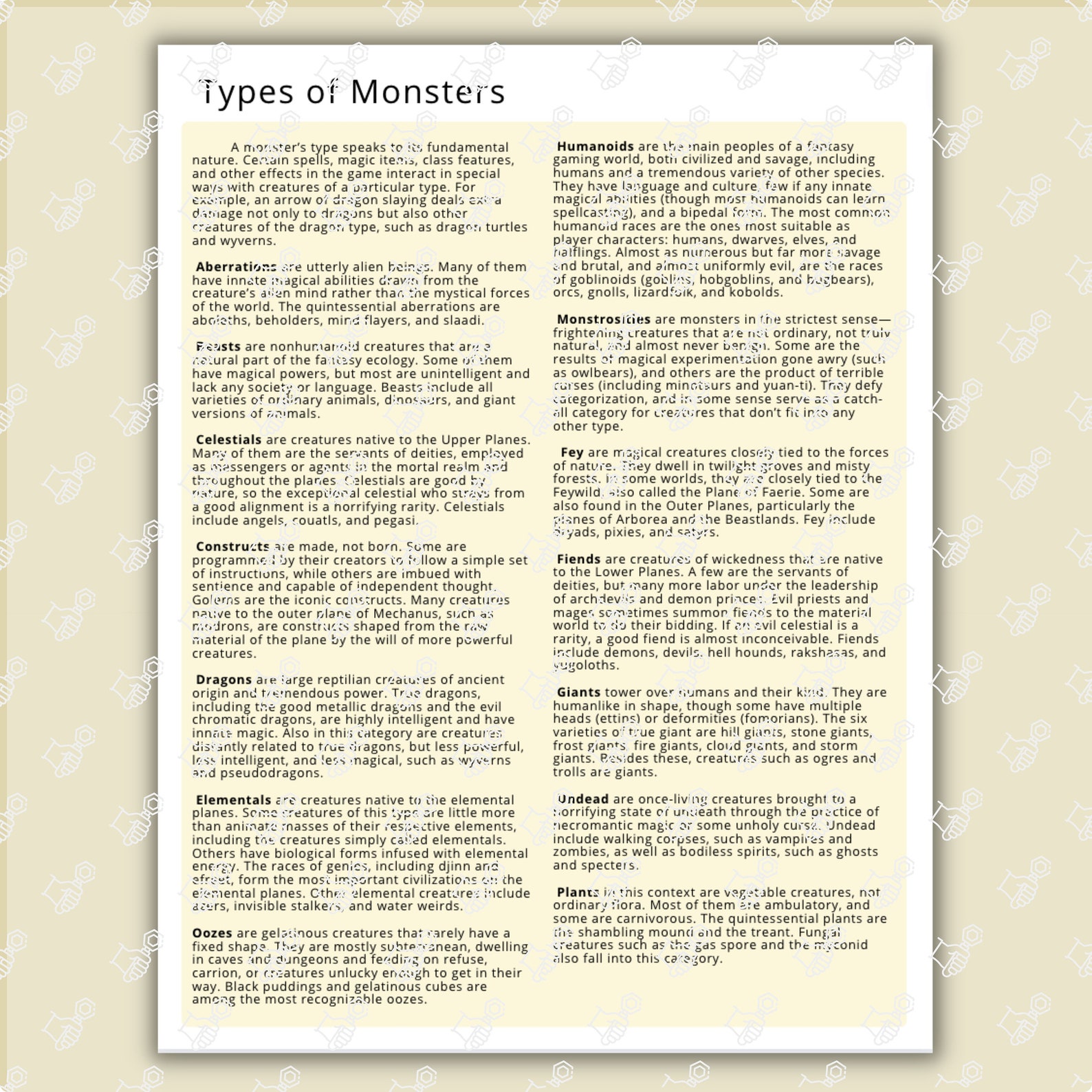 DND Monster Guide - for New Players (or the Easily Confused) - PDF ...