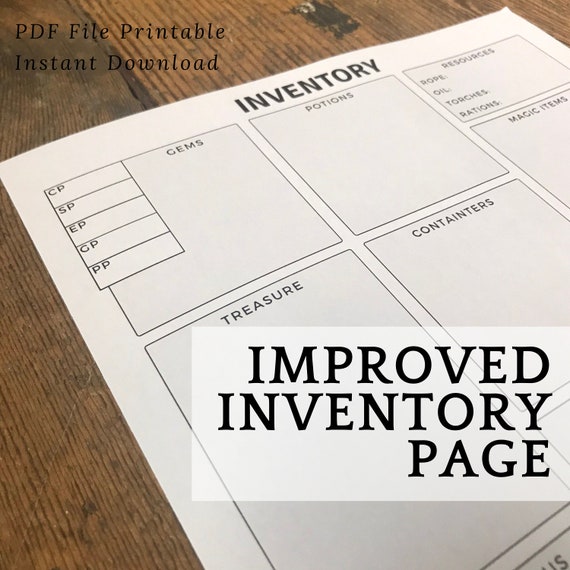 DND Extended Inventory Page PDF File Printable - Etsy