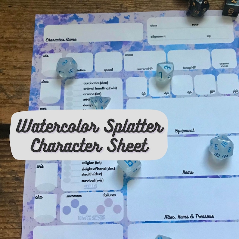 DND Purple Splatter Character Sheet - PDF Printable File - Digital ...