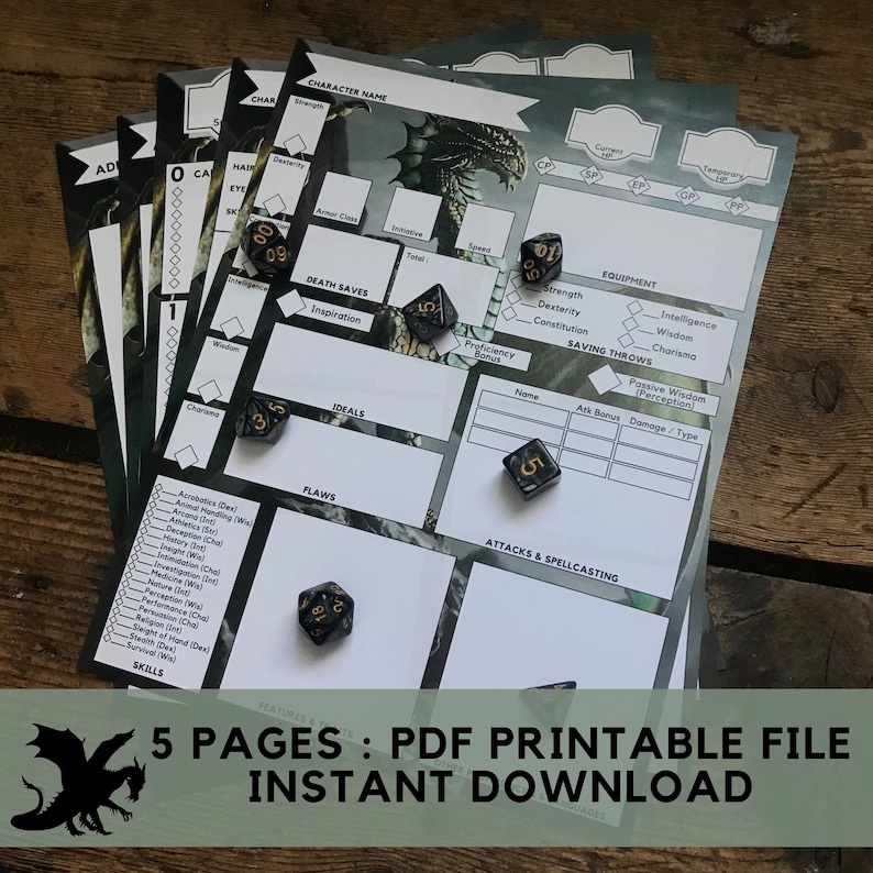 DND Dragon Character Sheet - PDF Printable File - Etsy