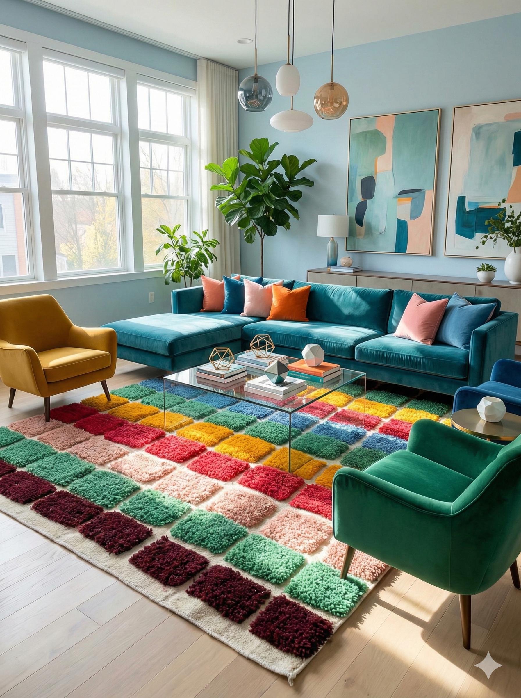 Checkered Colorful Moroccan Rug: Colourful Berber Wool Carpet - Etsy
