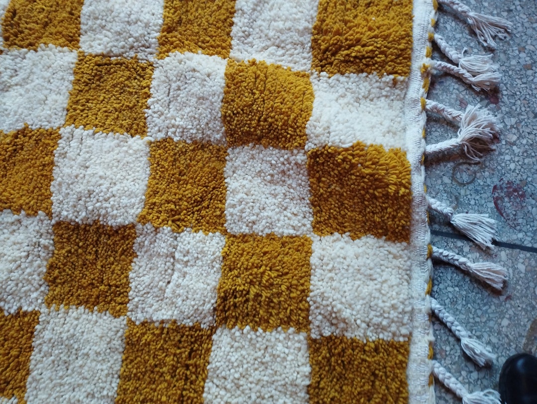 Checkered Rug Yellow, Squares Rug, Checkerboard Carpet, Handwoven Wool ...