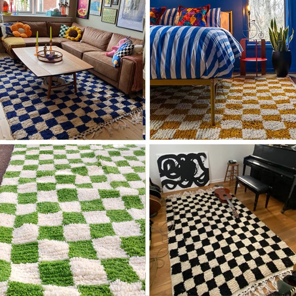 Blue and Green Checkered Rug - Etsy