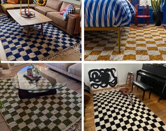 Wool Checkered Moroccan Orange Area Rug - Etsy