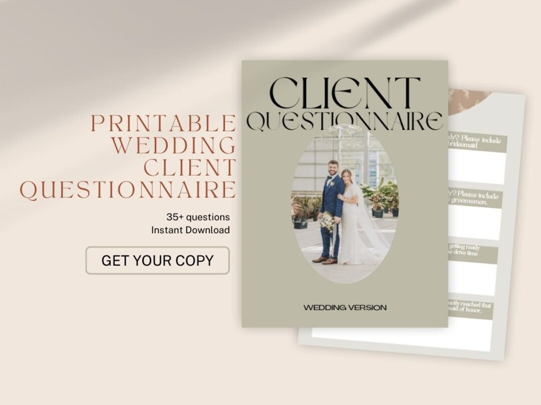 Wedding Client Questionnaire for Photographers, Printable Wedding ...