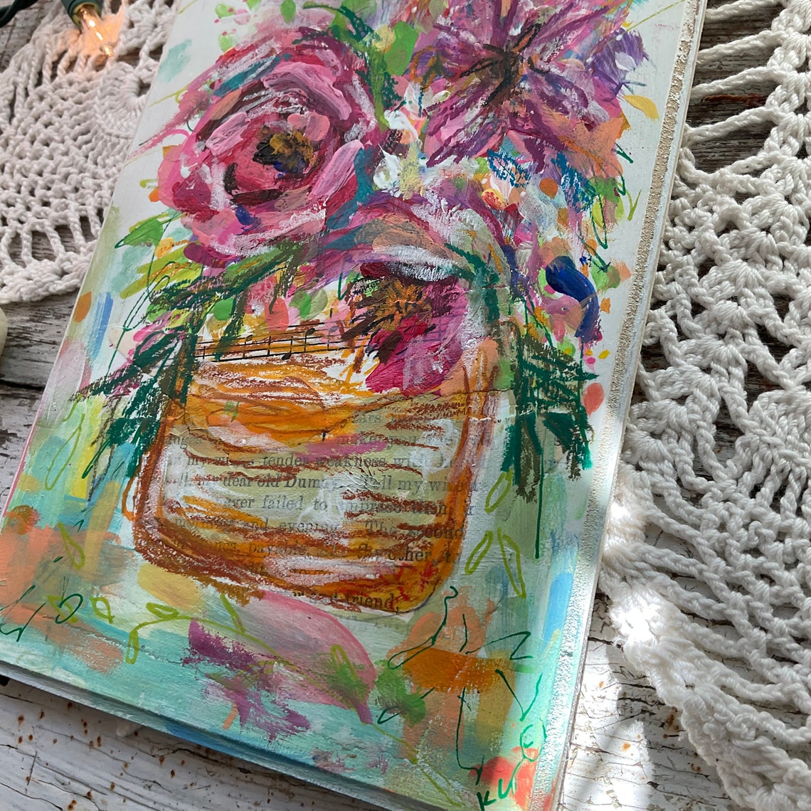 Musical Flowers Flowers Acrylic and Collage Flowers in a Vase Abstract ...