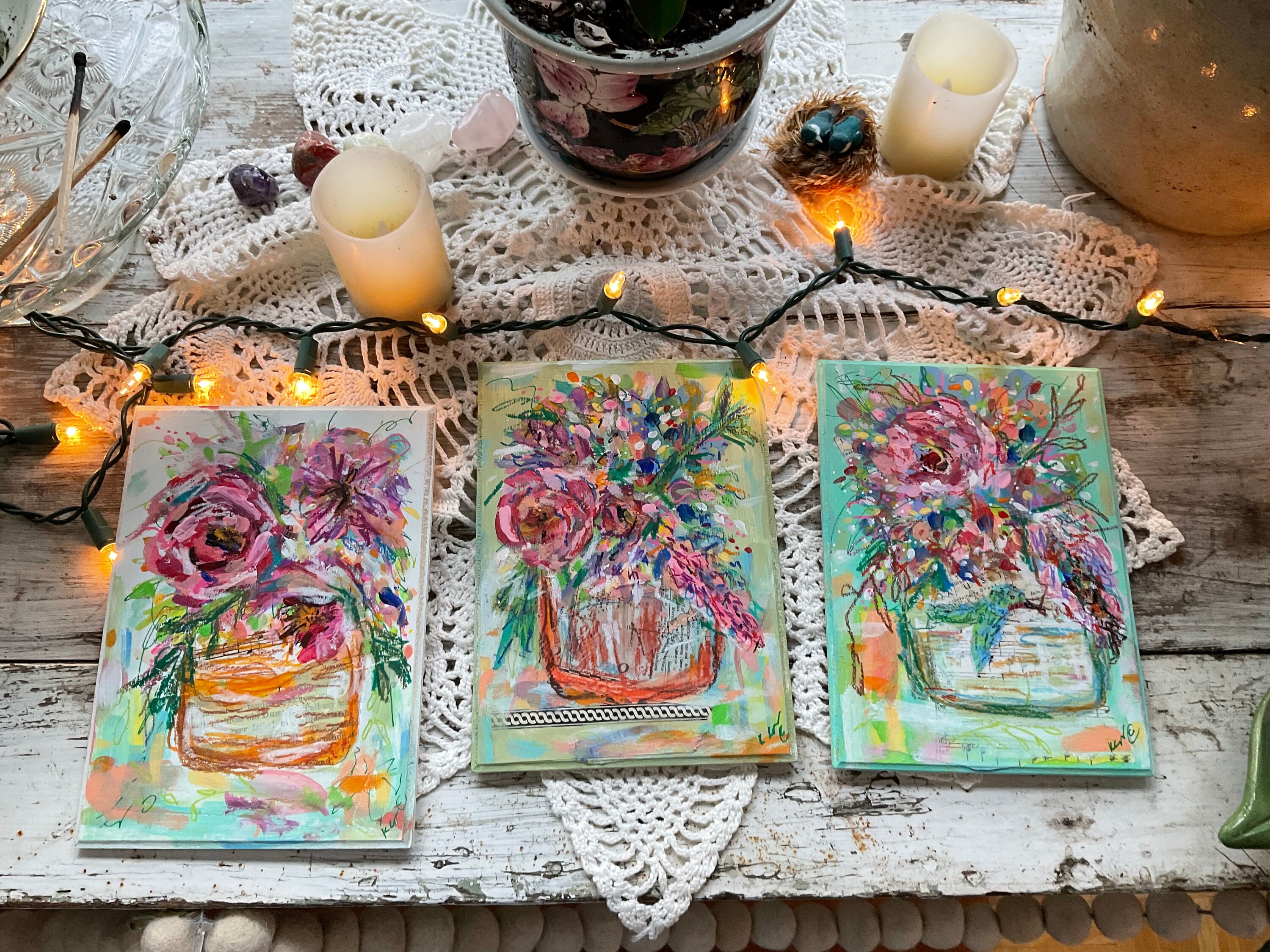 Musical Flowers Flowers Acrylic and Collage Flowers in a Vase Abstract ...