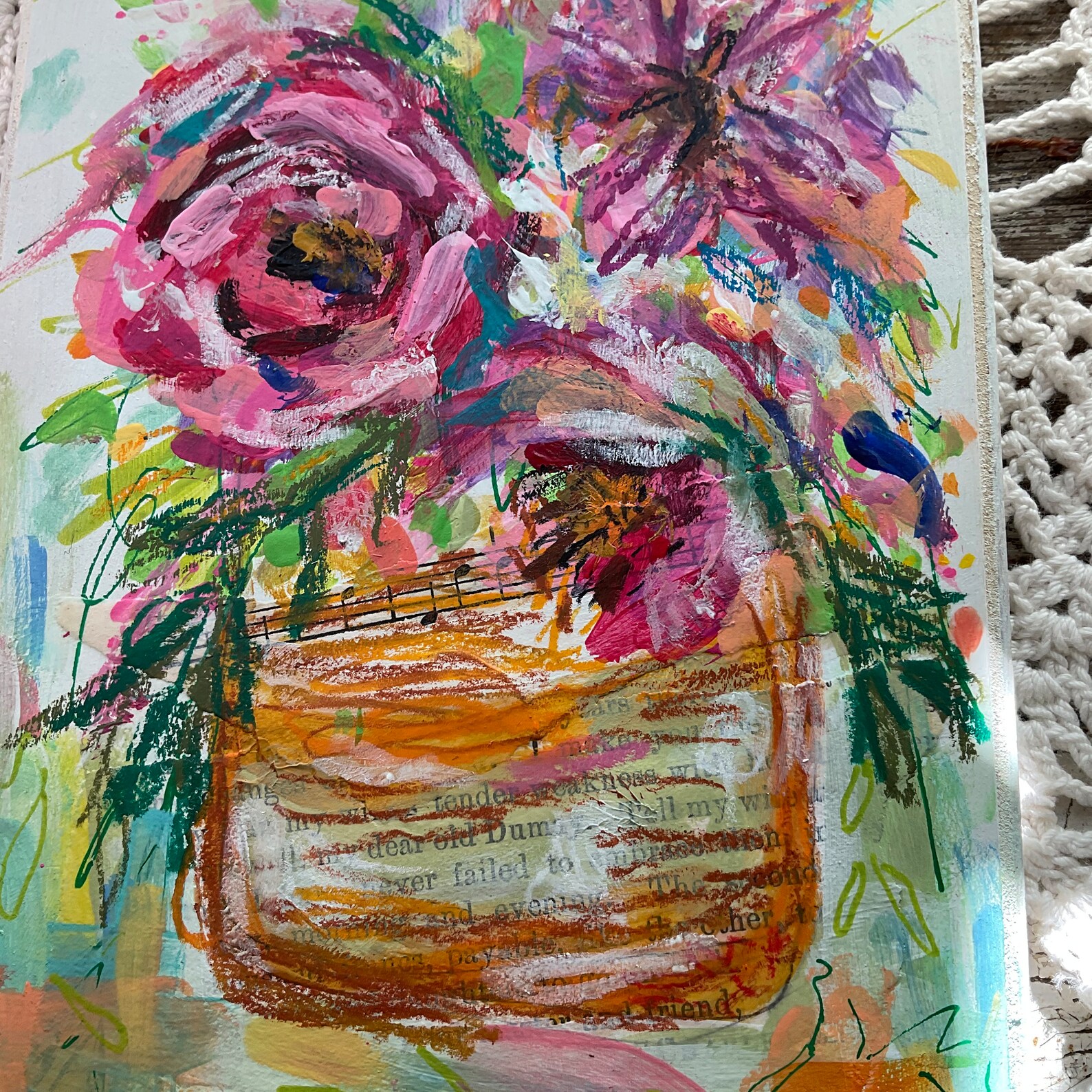 Musical Flowers Flowers Acrylic and Collage Flowers in a Vase Abstract ...